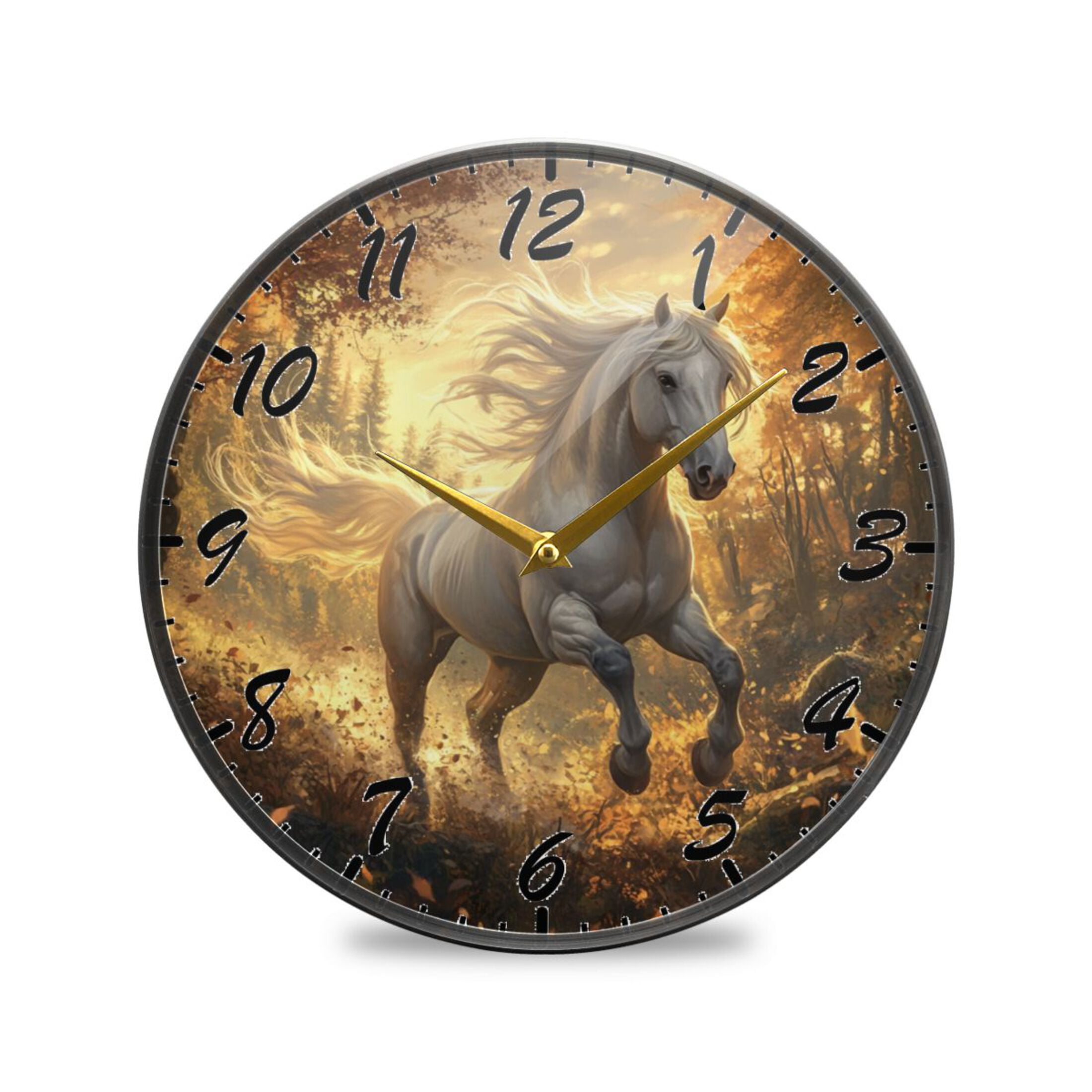 Round Clock Wall Clock Decorative Clock 11.9" Sizes Clock A White Horse ...