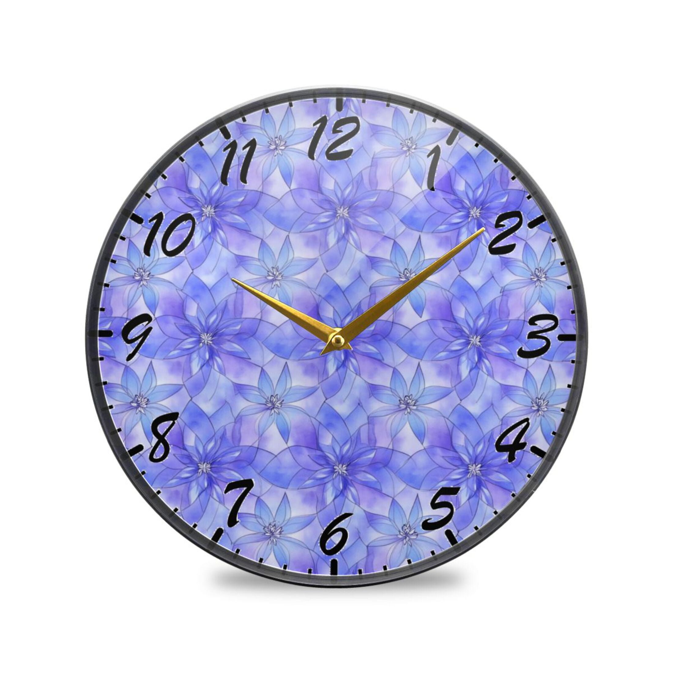 Round Clock Wall Clock Decorative Clock 11.9" Sizes Clock Blue Blooming Flowers - Walmart.com