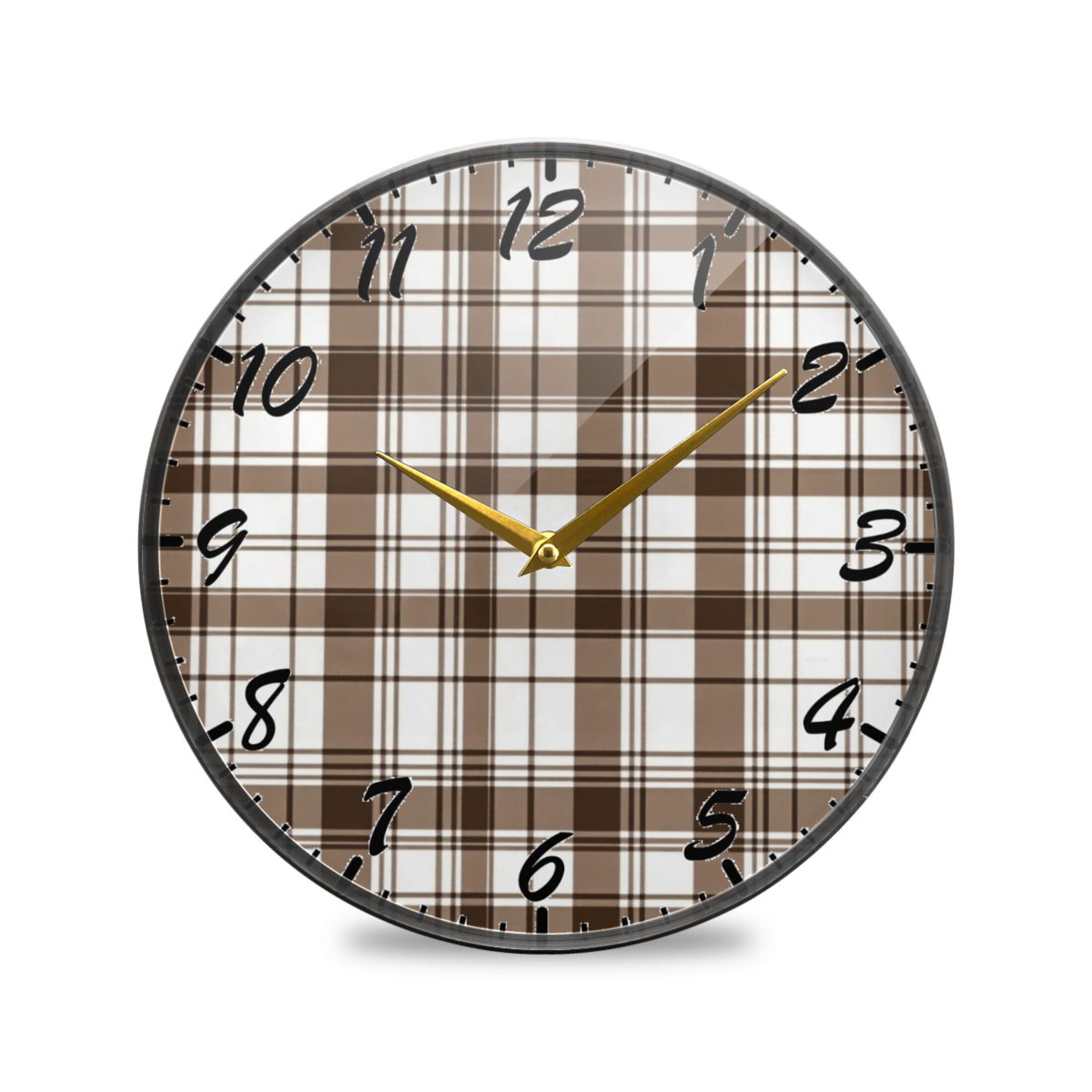 Round Clock Wall Clock Decorative Clock 11.9" Sizes Clock Brown and ...