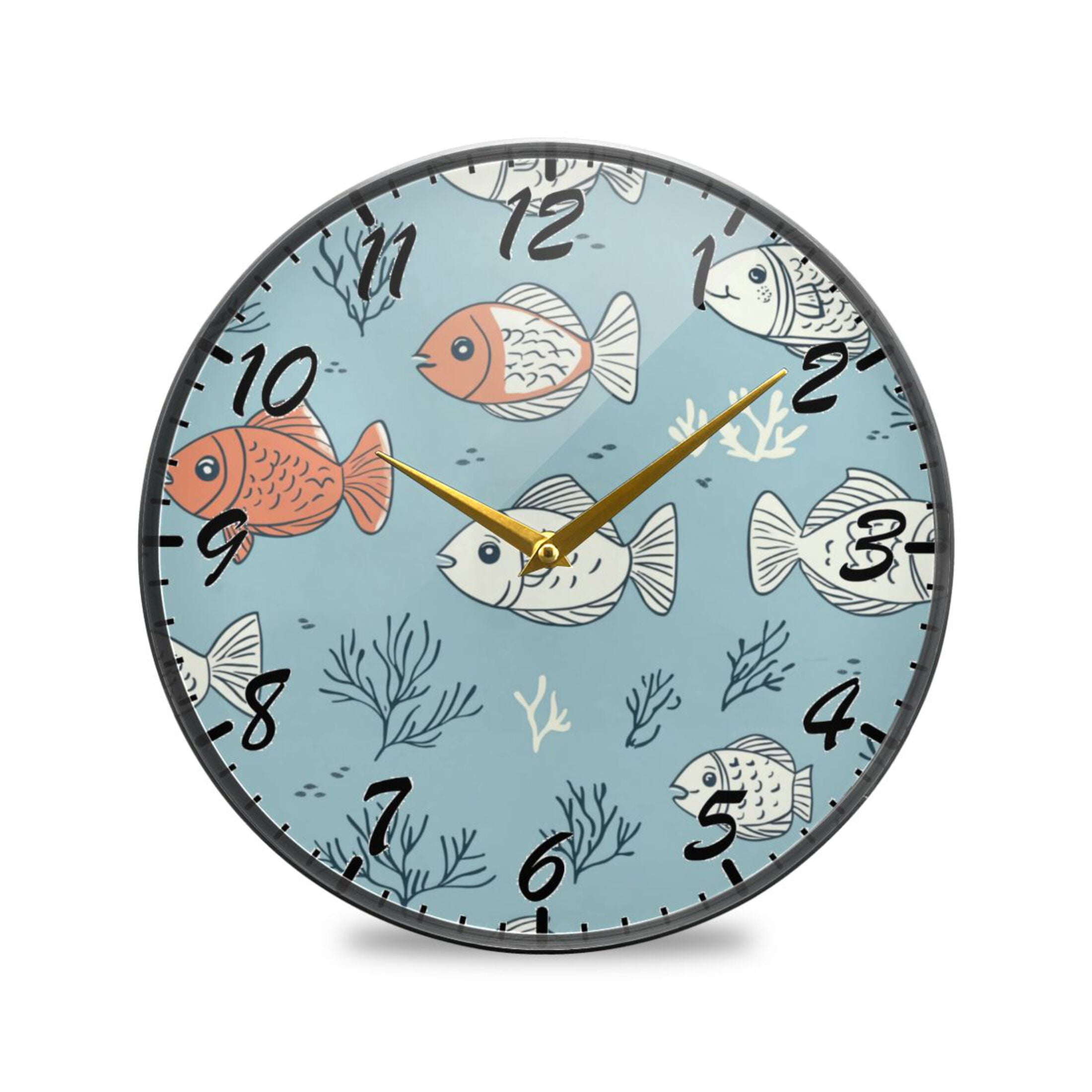 Round Clock Wall Clock Decorative Clock 11.9" Sizes Clock Cartoon Fish ...