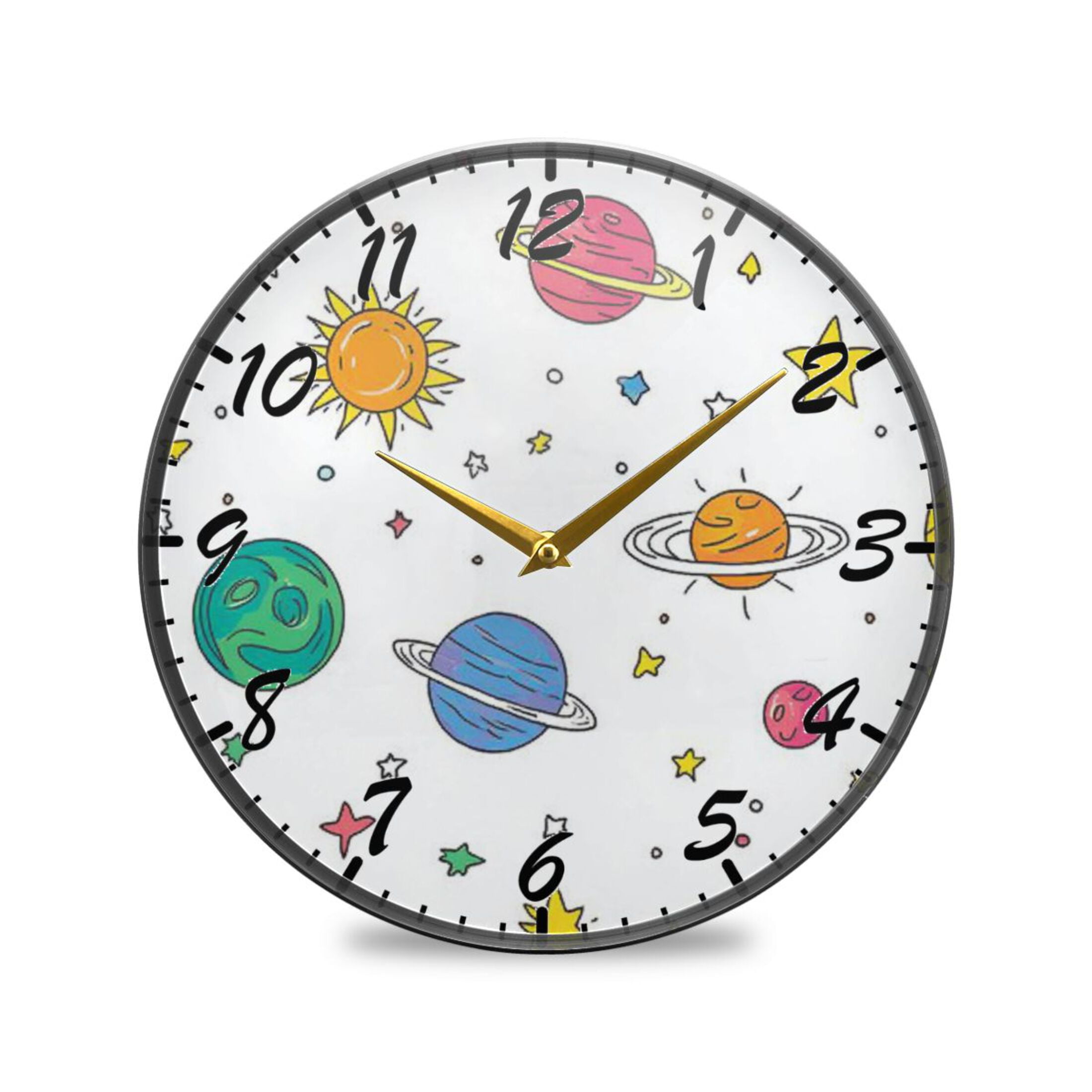 Round Clock Wall Clock Decorative Clock 11.9" Sizes Clock Cartoon Solar ...