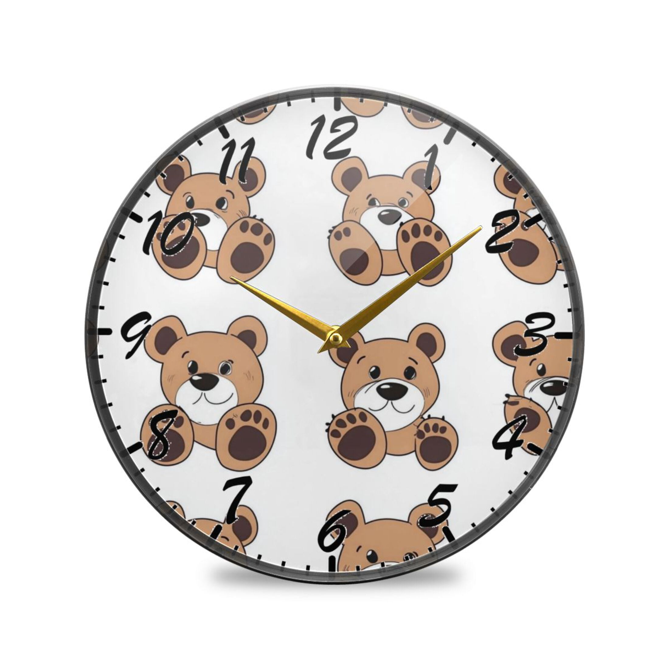 Round Clock Wall Clock Decorative Clock 11.9" Sizes Clock Cartoon Teddy ...