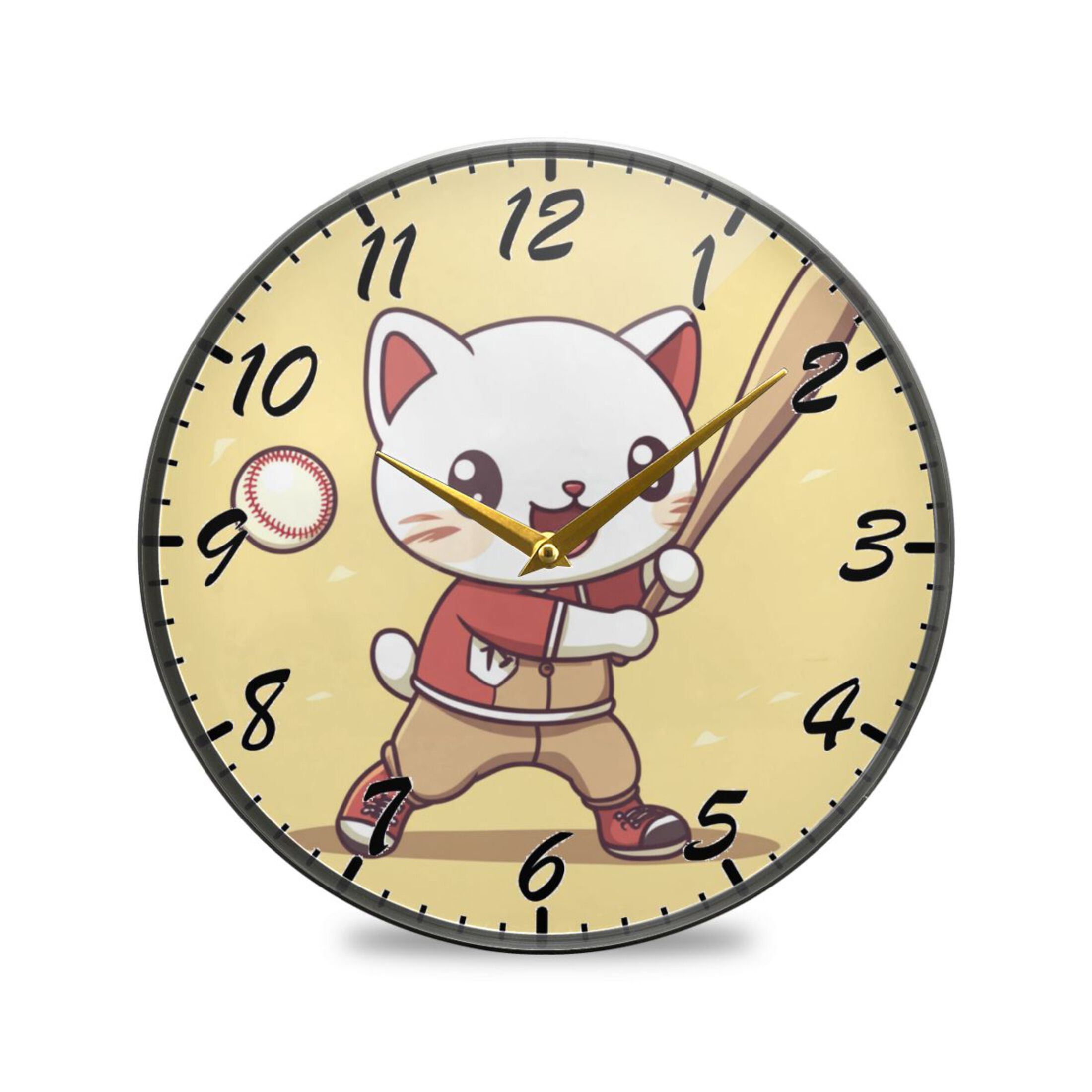 Round Clock Wall Clock Decorative Clock 11.9" Sizes Clock Cat Playing ...