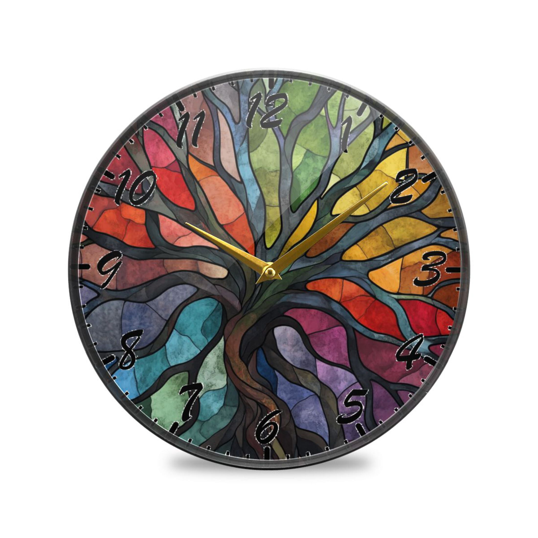 Round Clock Wall Clock Decorative Clock 11.9" Sizes Clock Colorful Tree ...