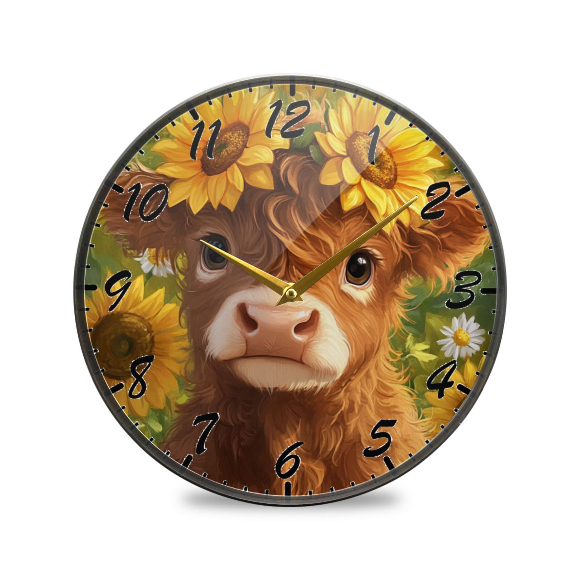 Round Clock Wall Clock Decorative Clock 11.9" Sizes Clock Cute Highland ...