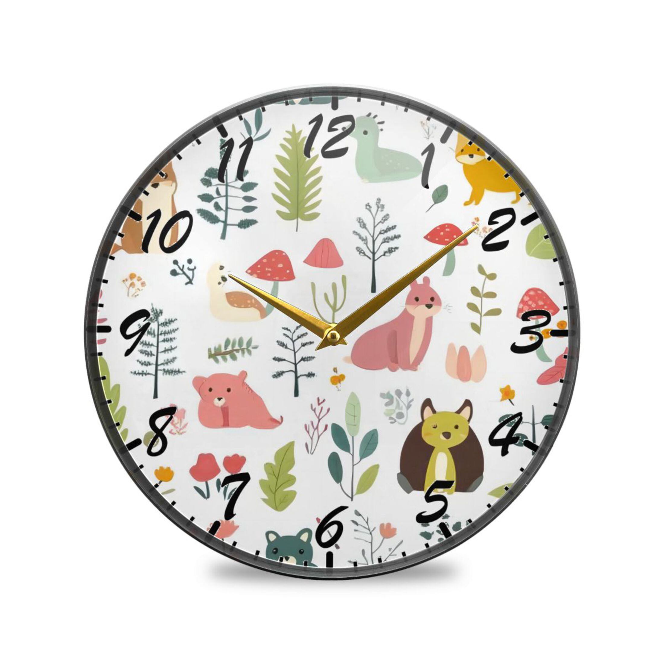 Round Clock Wall Clock Decorative Clock 11.9" Sizes Clock Cute Woodland ...