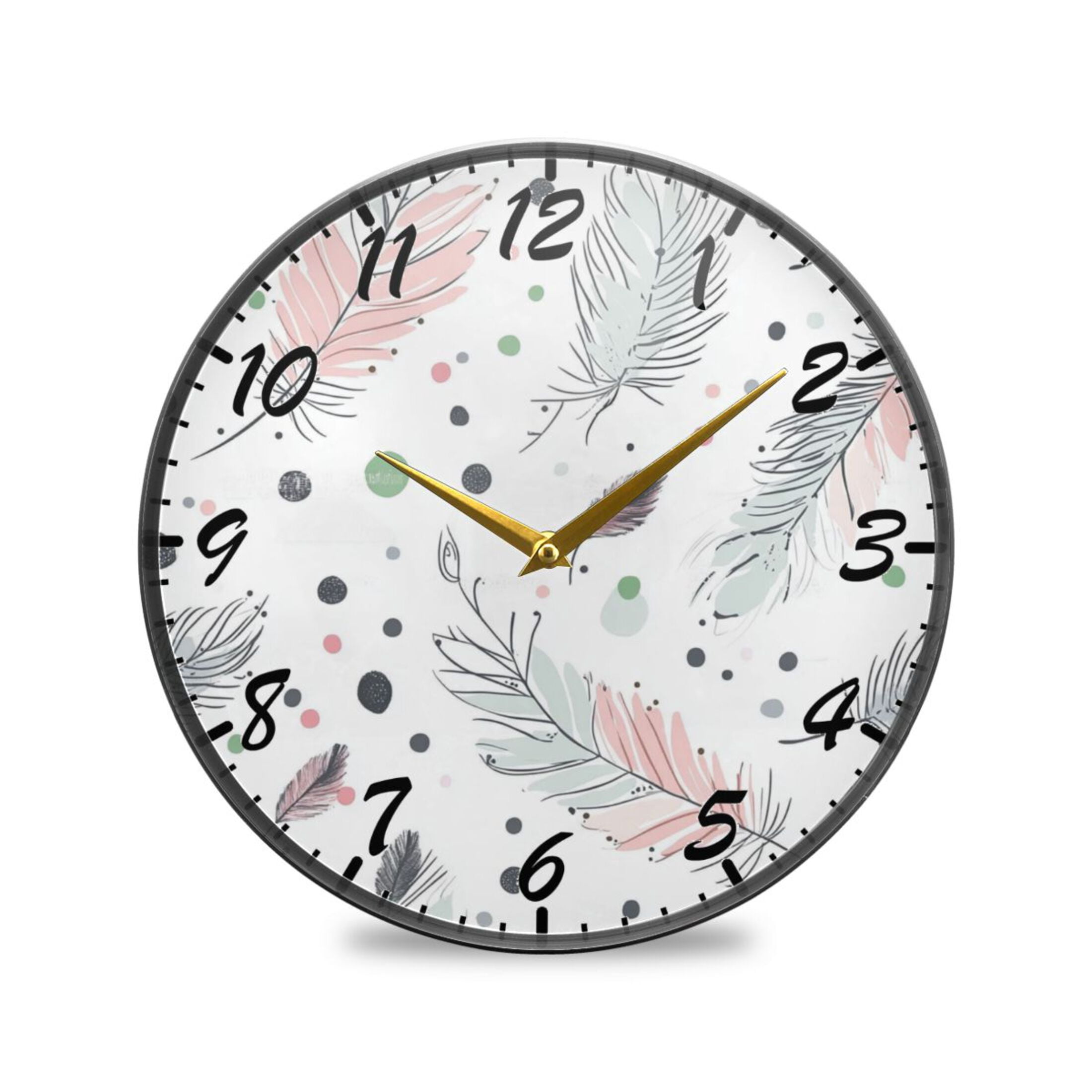 Round Clock Wall Clock Decorative Clock 11.9" Sizes Clock Feathers ...