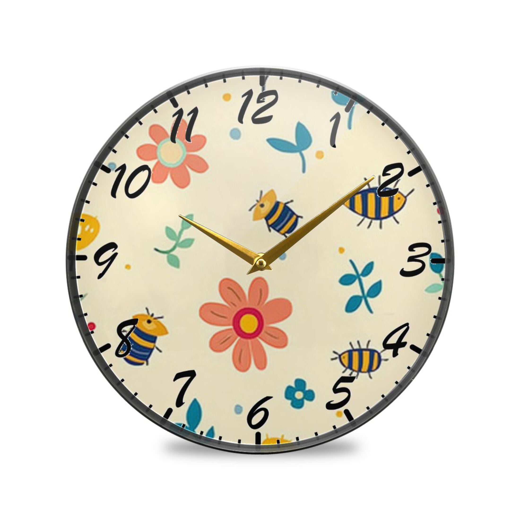 Round Clock Wall Clock Decorative Clock 11.9" Sizes Clock Flowers and ...