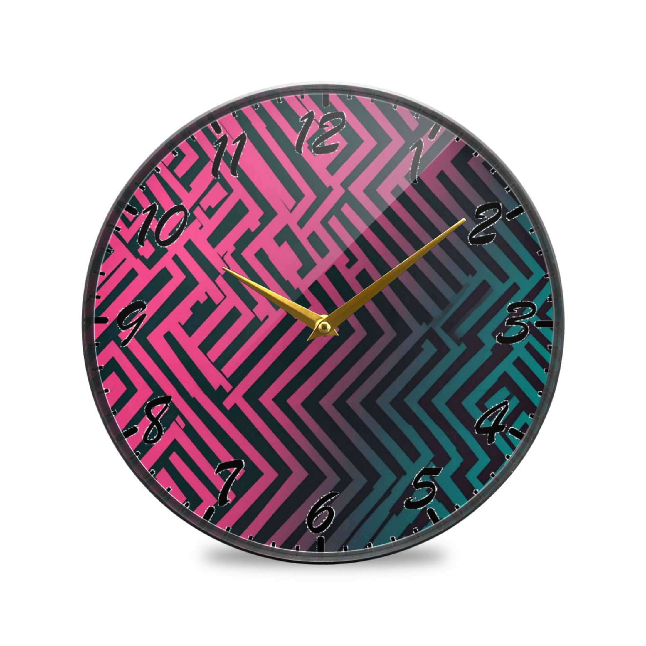 Round Clock Wall Clock Decorative Clock 11.9" Sizes Clock Neon Pink and ...