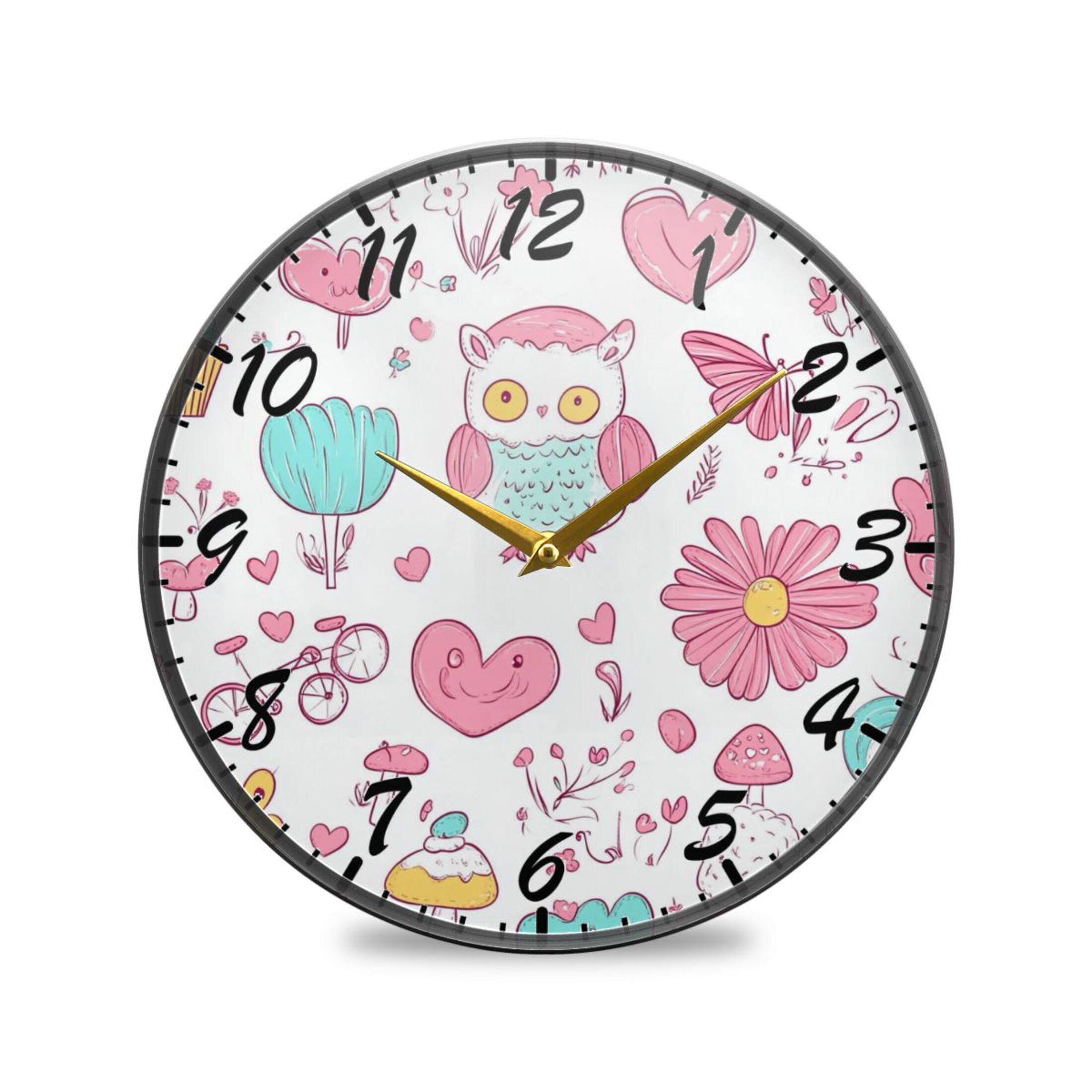Round Clock Wall Clock Decorative Clock 11.9" Sizes Clock Pink Cute Cartoon Icon - Walmart.com