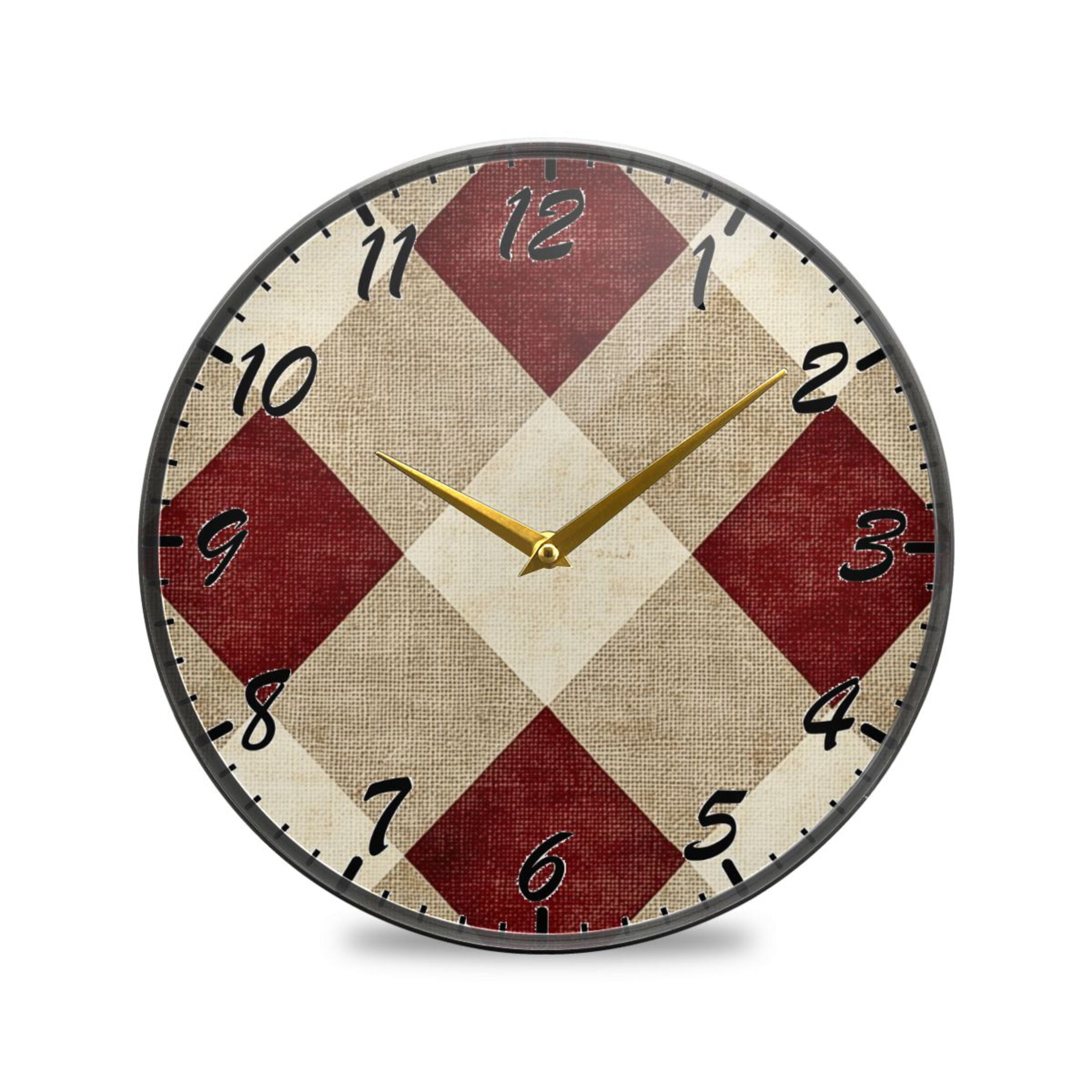 Round Clock Wall Clock Decorative Clock 11.9" Sizes Clock Red and Beige ...