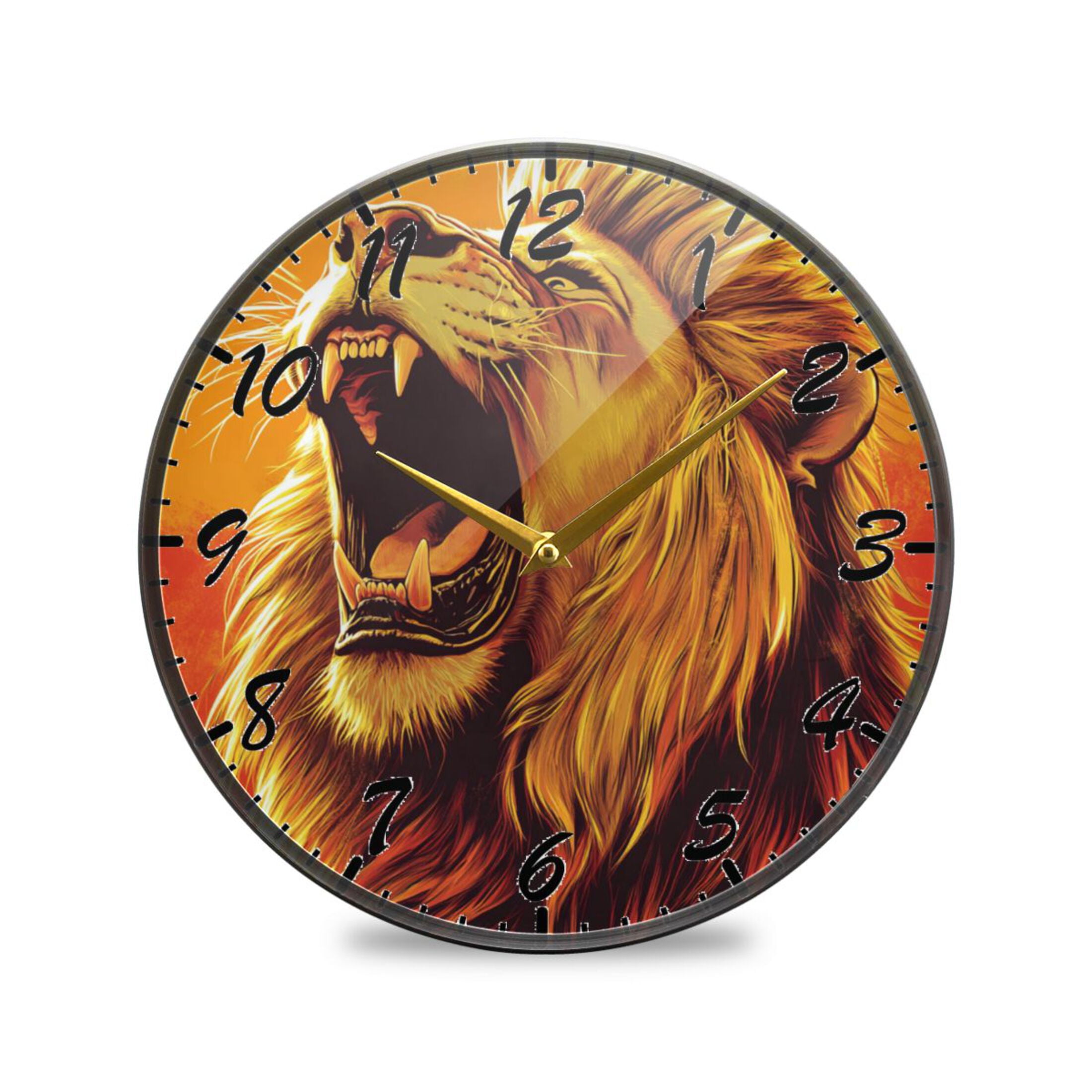 Round Clock Wall Clock Decorative Clock 11.9" Sizes Clock Roaring Lion ...
