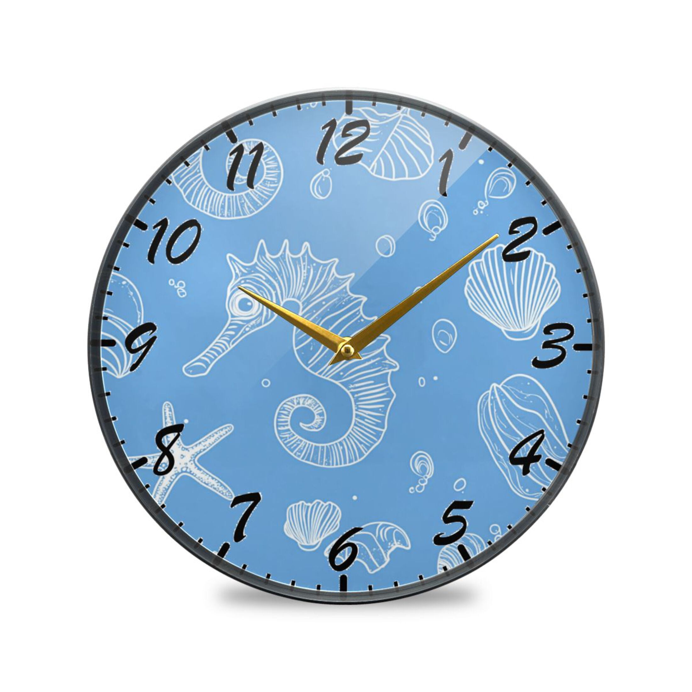Round Clock Wall Clock Decorative Clock 11.9" Sizes Clock Seahorses ...