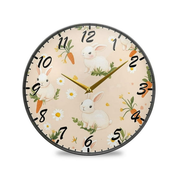 Round Clock Wall Clock Decorative Clock 11.9" Sizes Clock Small Rabbits ...