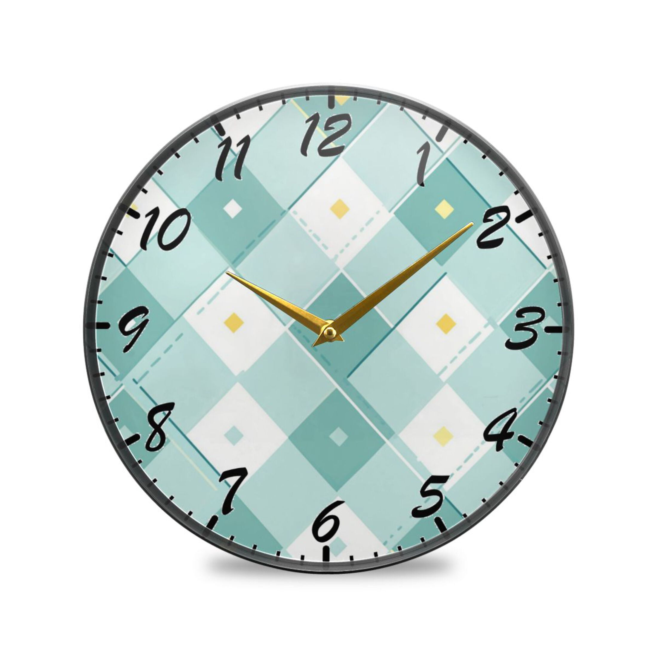 Round Clock Wall Clock Decorative Clock 11.9" Sizes Clock Teal Argyle ...
