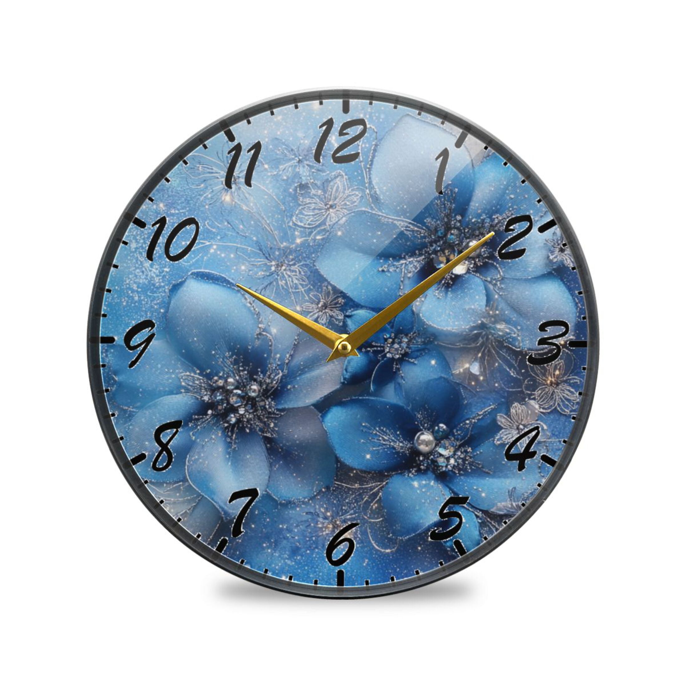 Round Clock Wall Clock Decorative Clock 11.9" Sizes Clock Three Large Blue Flowers - Walmart.com