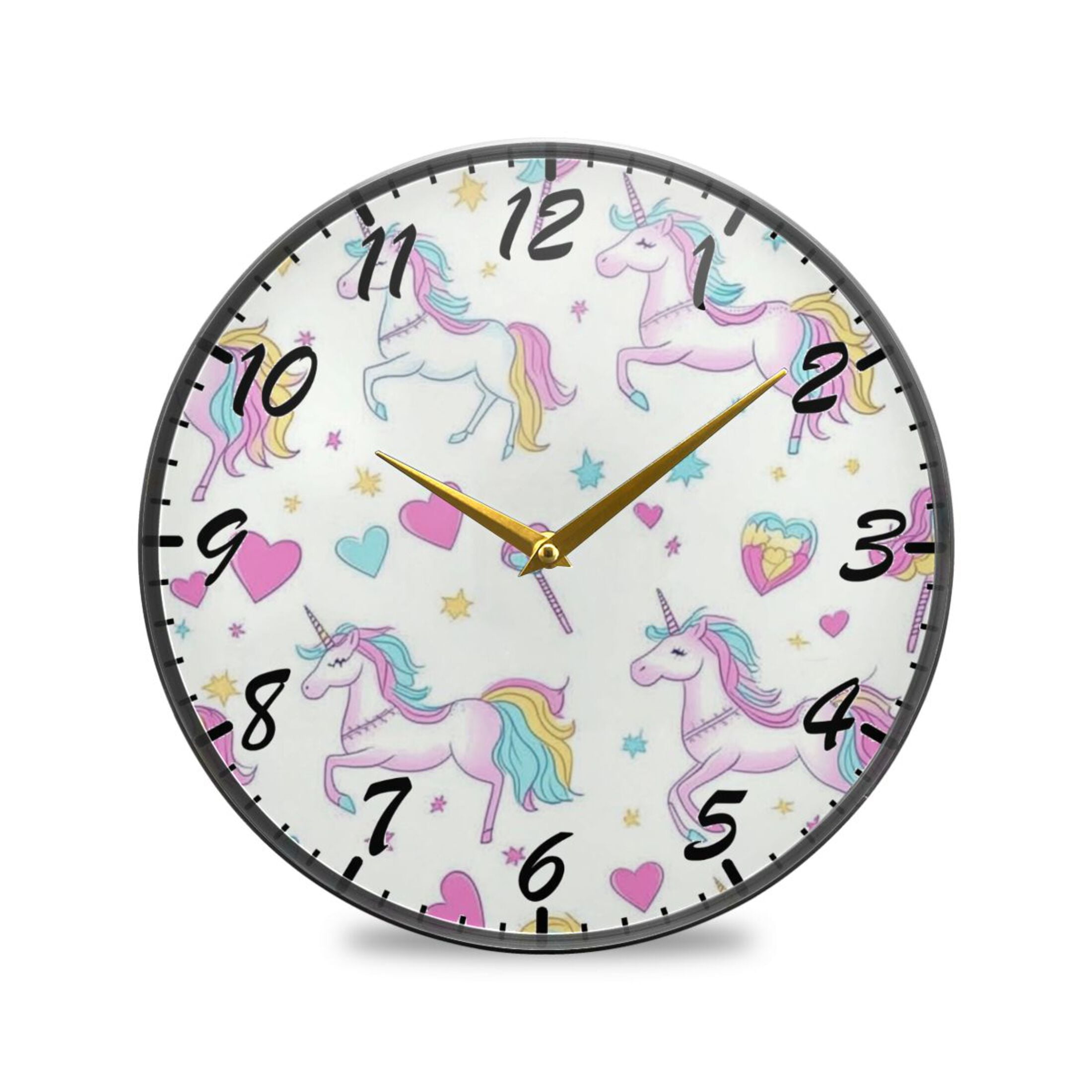 Round Clock Wall Clock Decorative Clock 11.9" Sizes Clock Unicorns and ...
