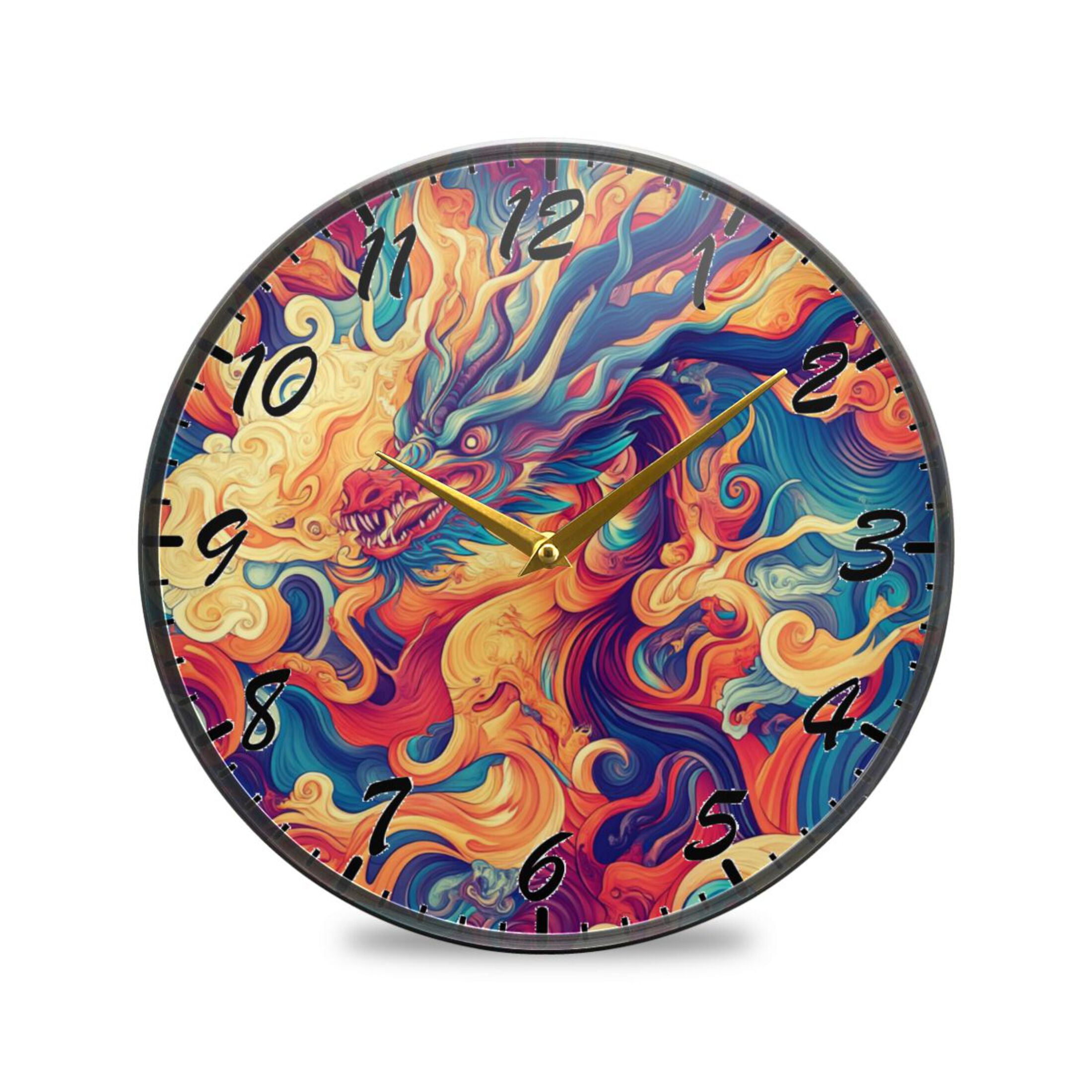 Round Clock Wall Clock Decorative Clock 11.9" Sizes Clock Vibrant and Psychedelic Illustration ...