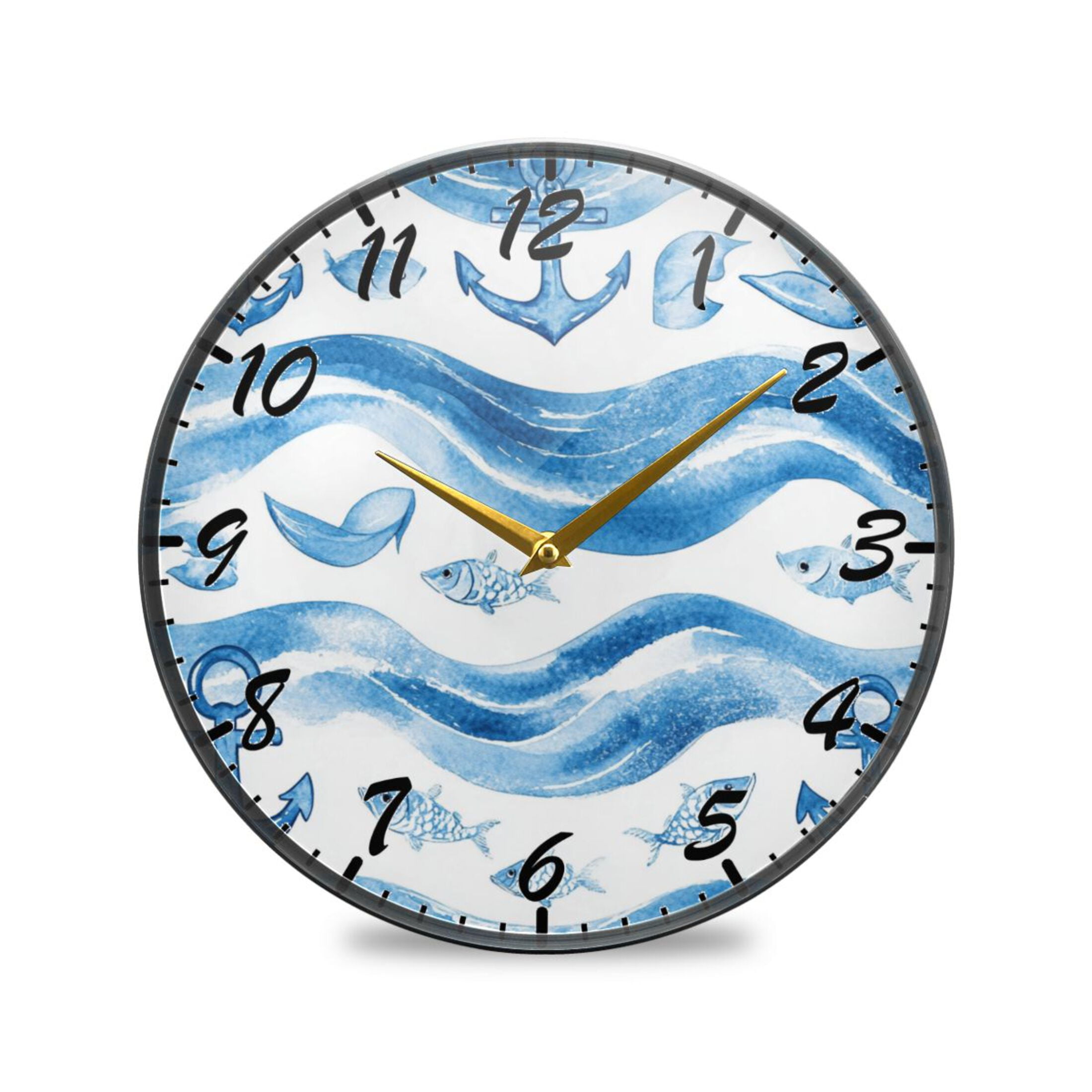 Round Clock Wall Clock Decorative Clock 11.9" Sizes Clock Wave Lines ...