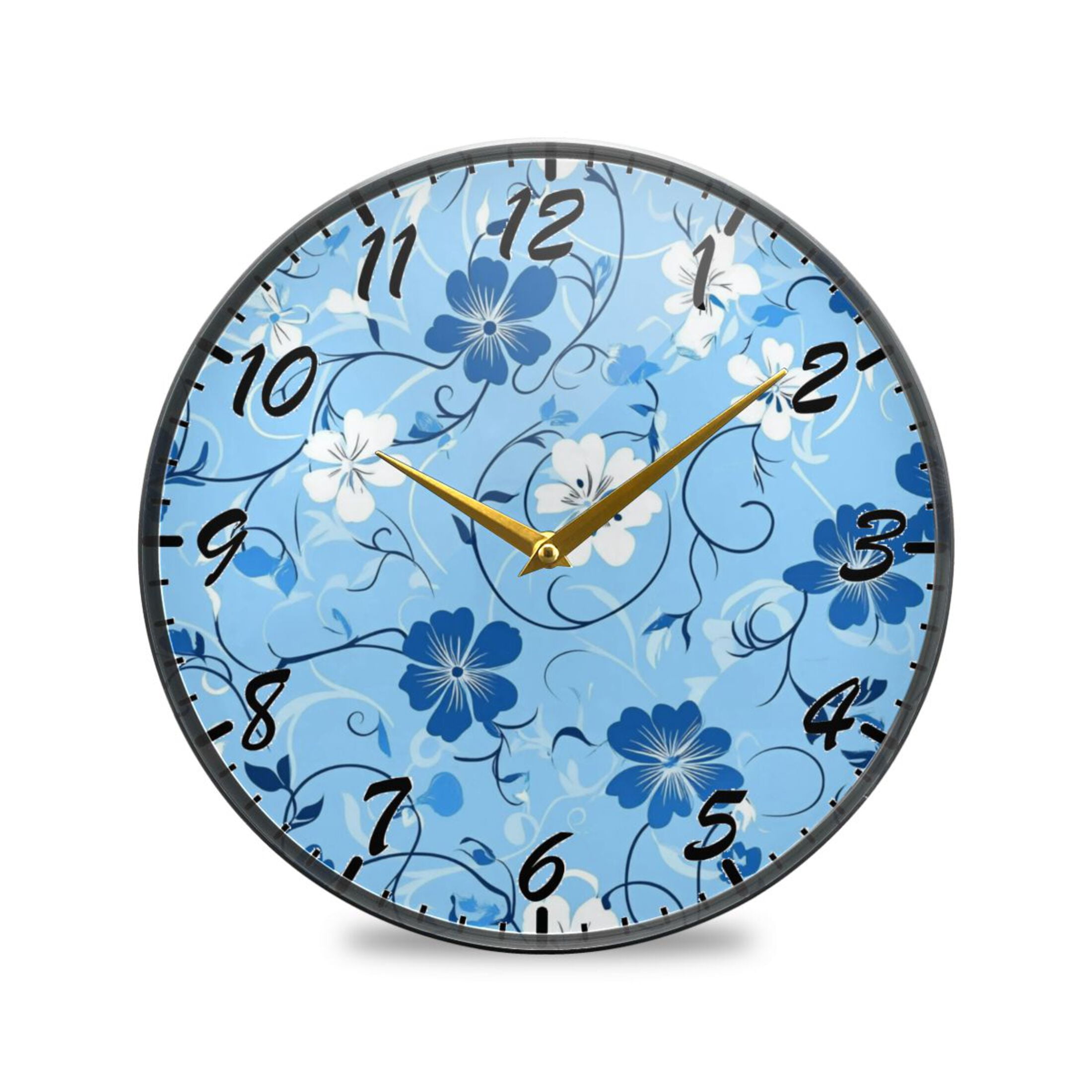 Round Clock Wall Clock Decorative Clock 11.9" Sizes Clock White Flowers ...