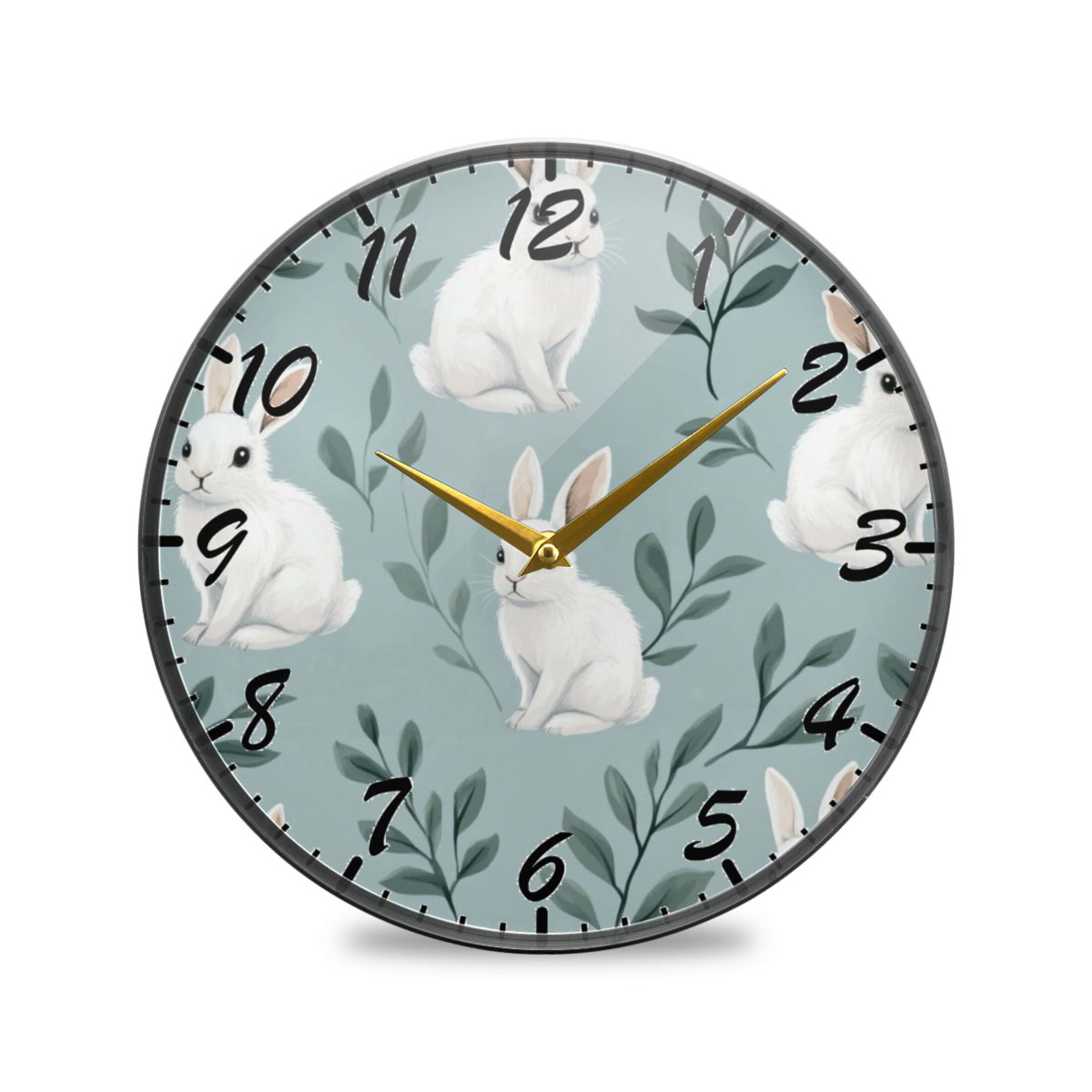 Round Clock Wall Clock Decorative Clock 11.9" Sizes Clock White Rabbits ...