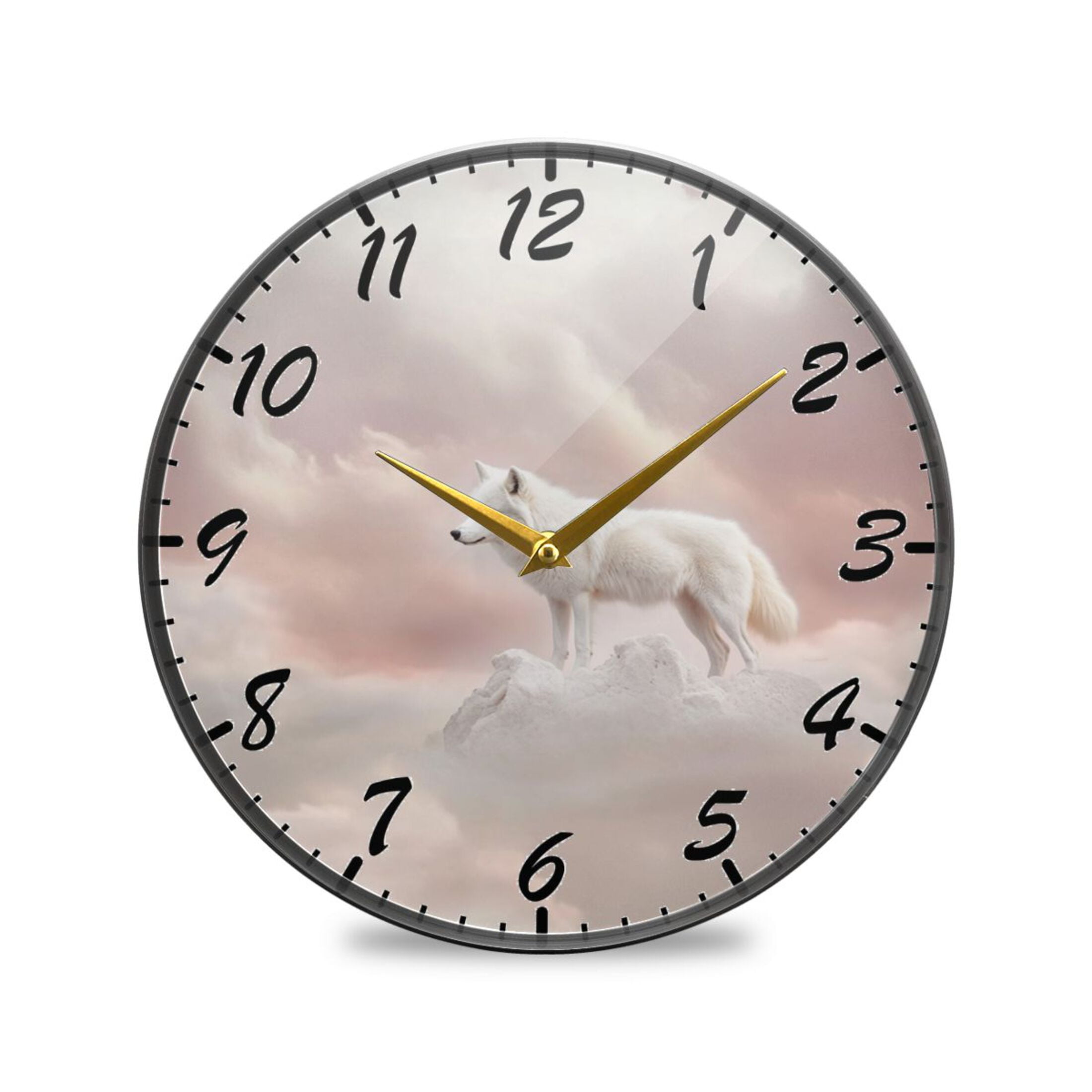 Round Clock Wall Clock Decorative Clock 11.9" Sizes Clock White Wolf on ...