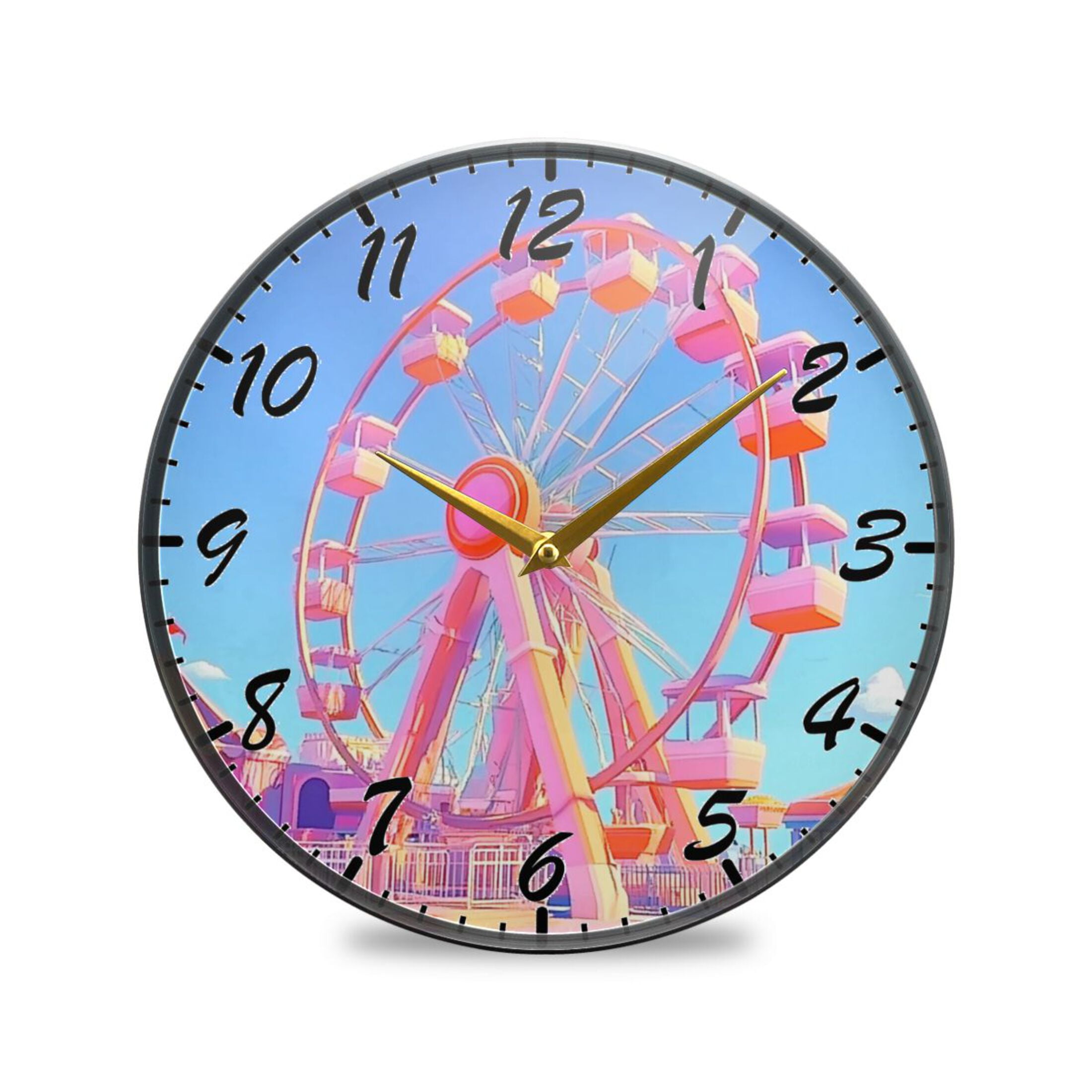 Round Clock Wall Clock Decorative Clock 9.5" Sizes Clock Cartoon Ferris ...