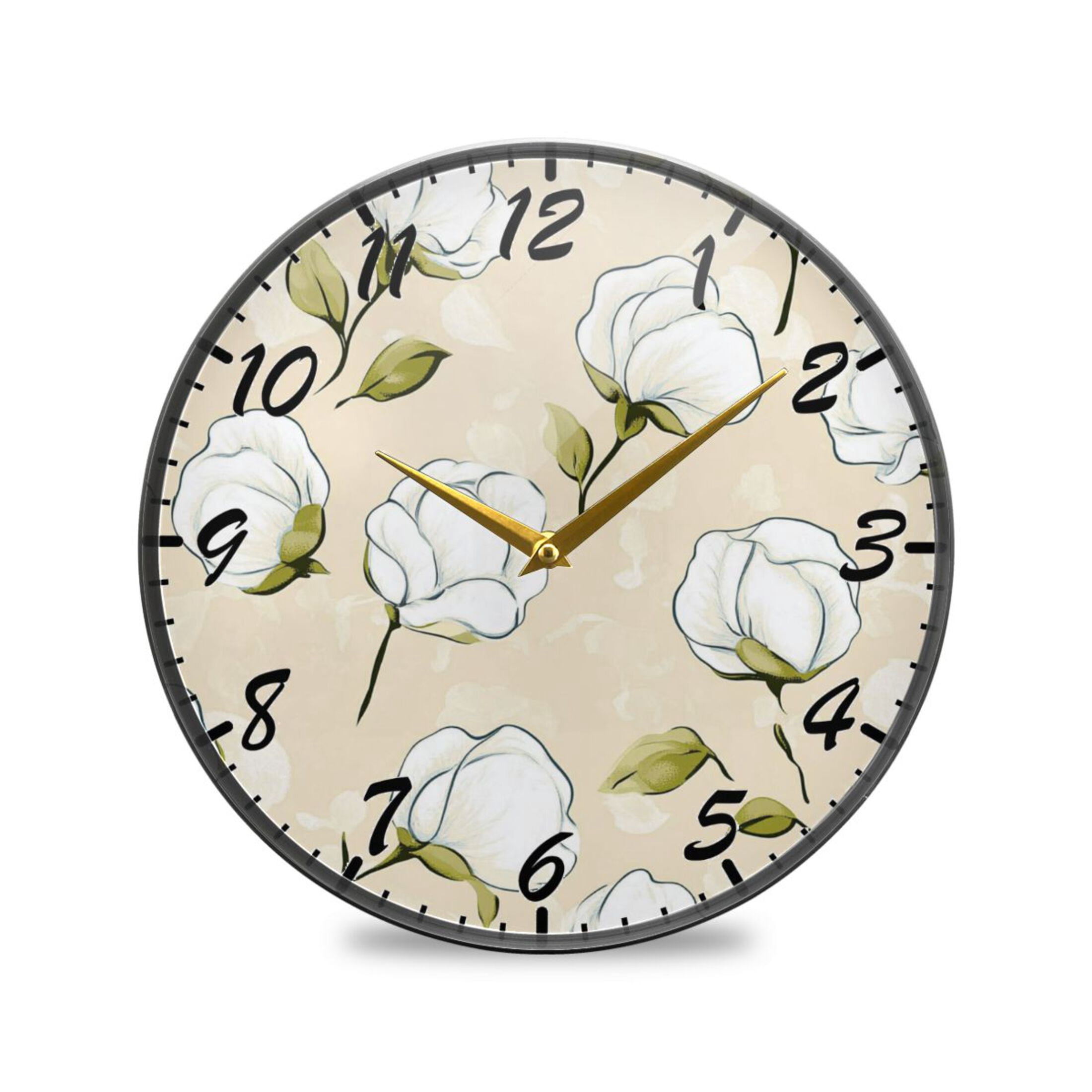 Round Clock Wall Clock Decorative Clock 9.5" Sizes Clock Cotton Flower ...