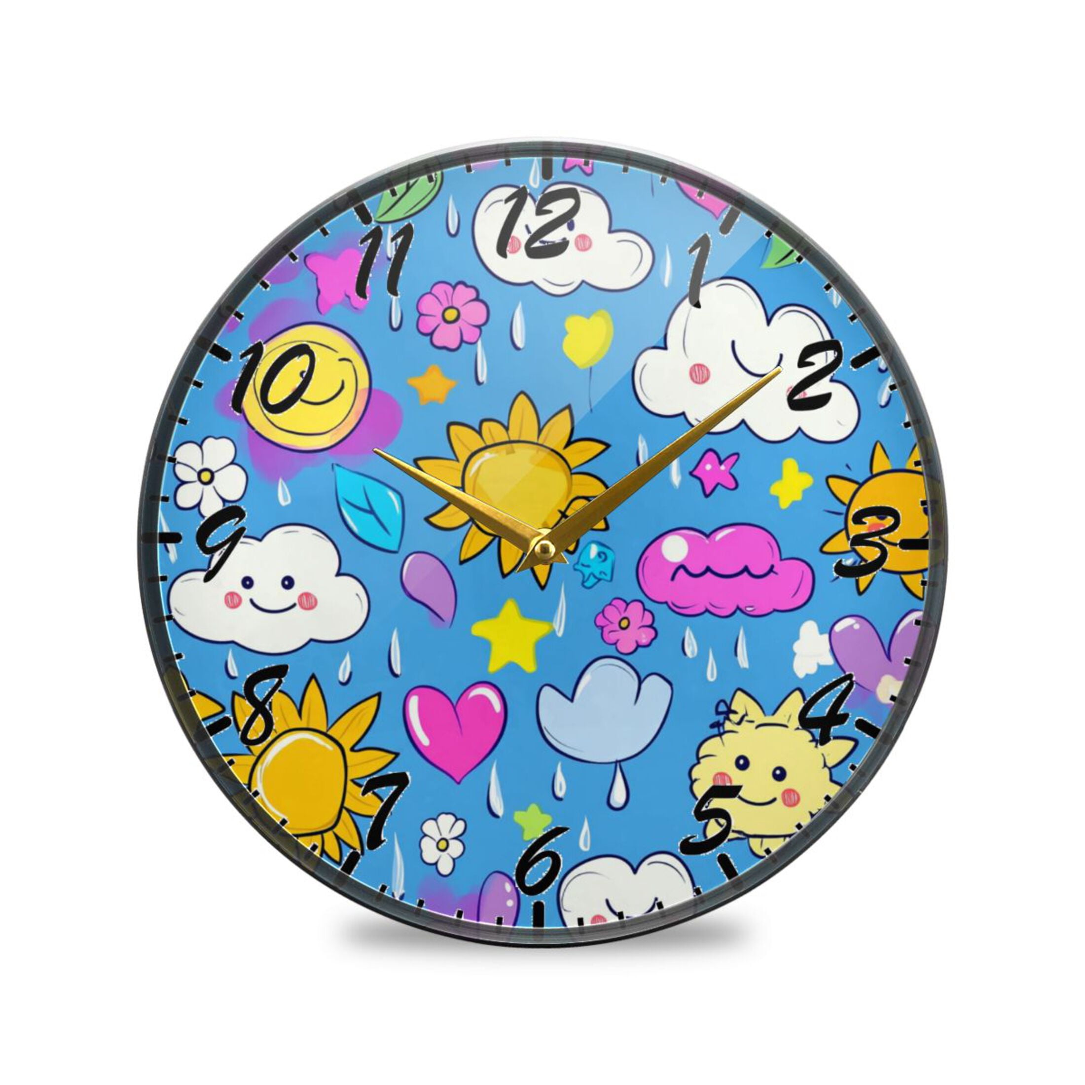 Round Clock Wall Clock Decorative Clock 9.5" Sizes Clock Cute Cartoon ...