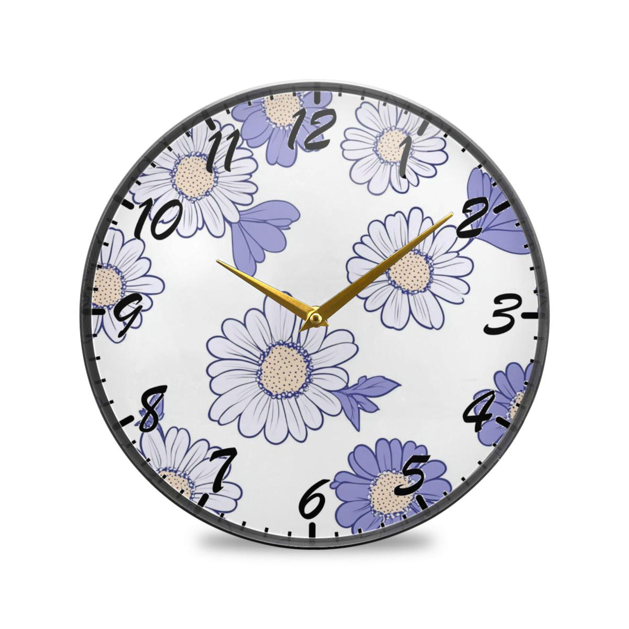Round Clock Wall Clock Decorative Clock 9.5" Sizes Clock Daisy and Chrysanthemum Flower ...