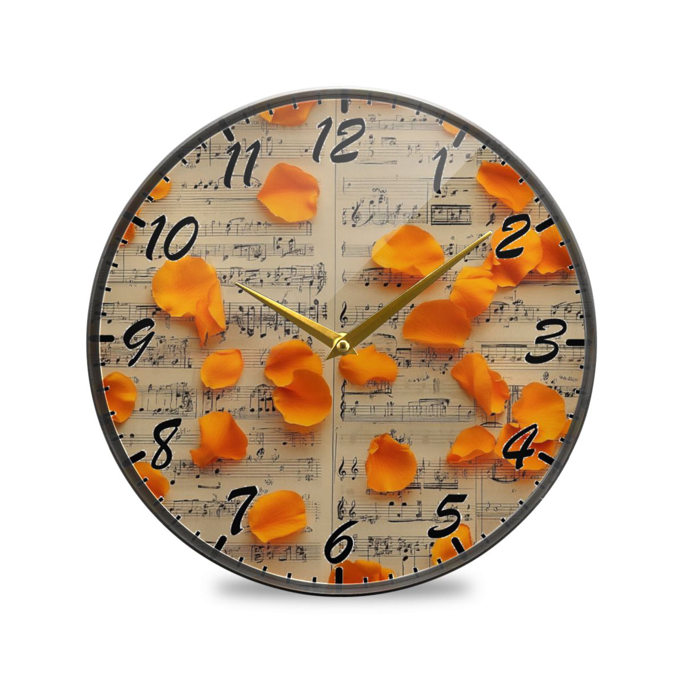 Round Clock Wall Clock Decorative Clock 9.5" Sizes Clock Orange Petals ...