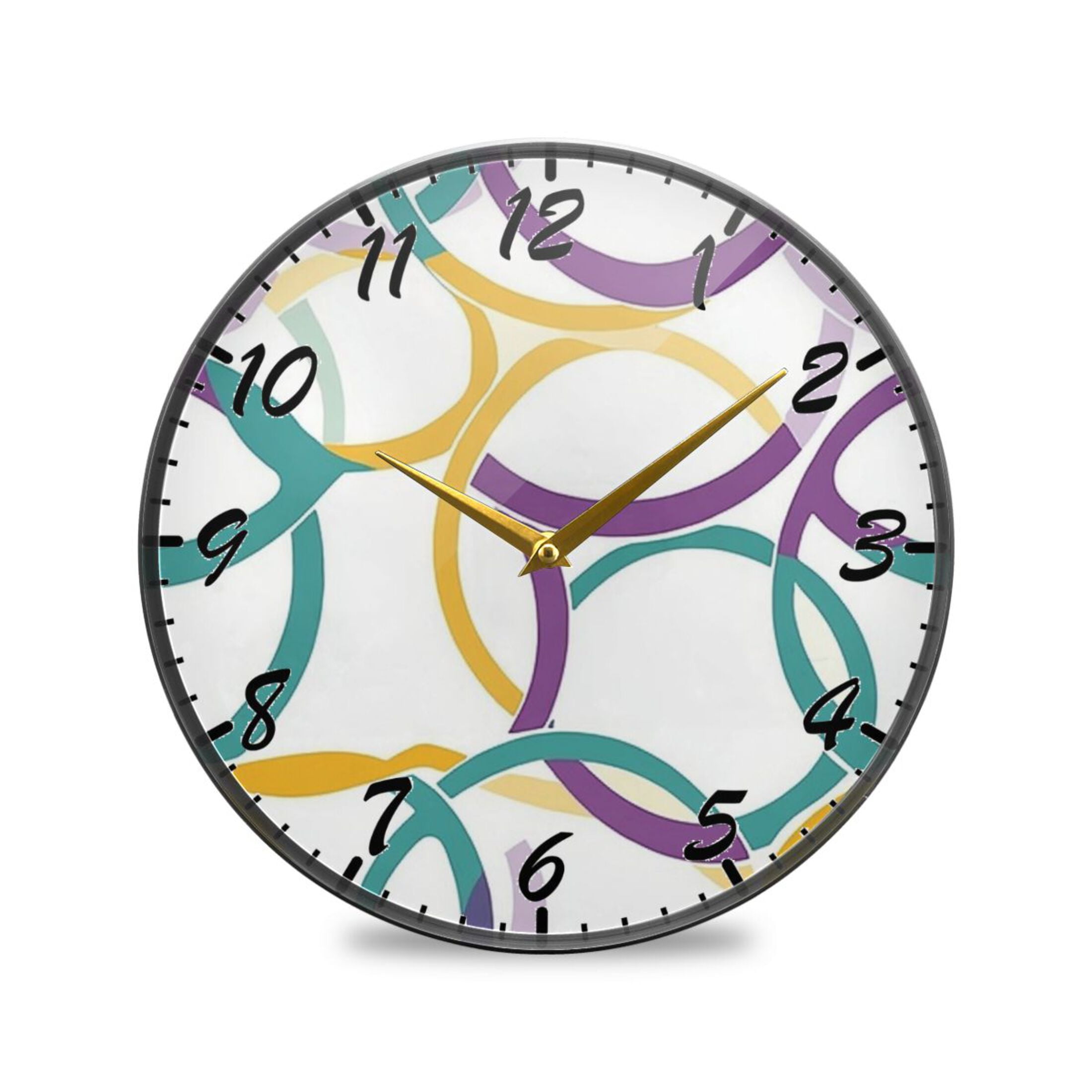 Round Clock Wall Clock Decorative Clock 9.5" Sizes Clock Overlapping ...