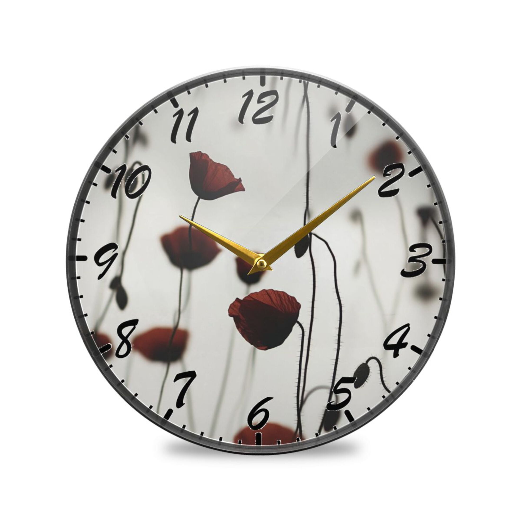 Round Clock Wall Clock Decorative Clock 9.5" Sizes Clock Red Flower ...