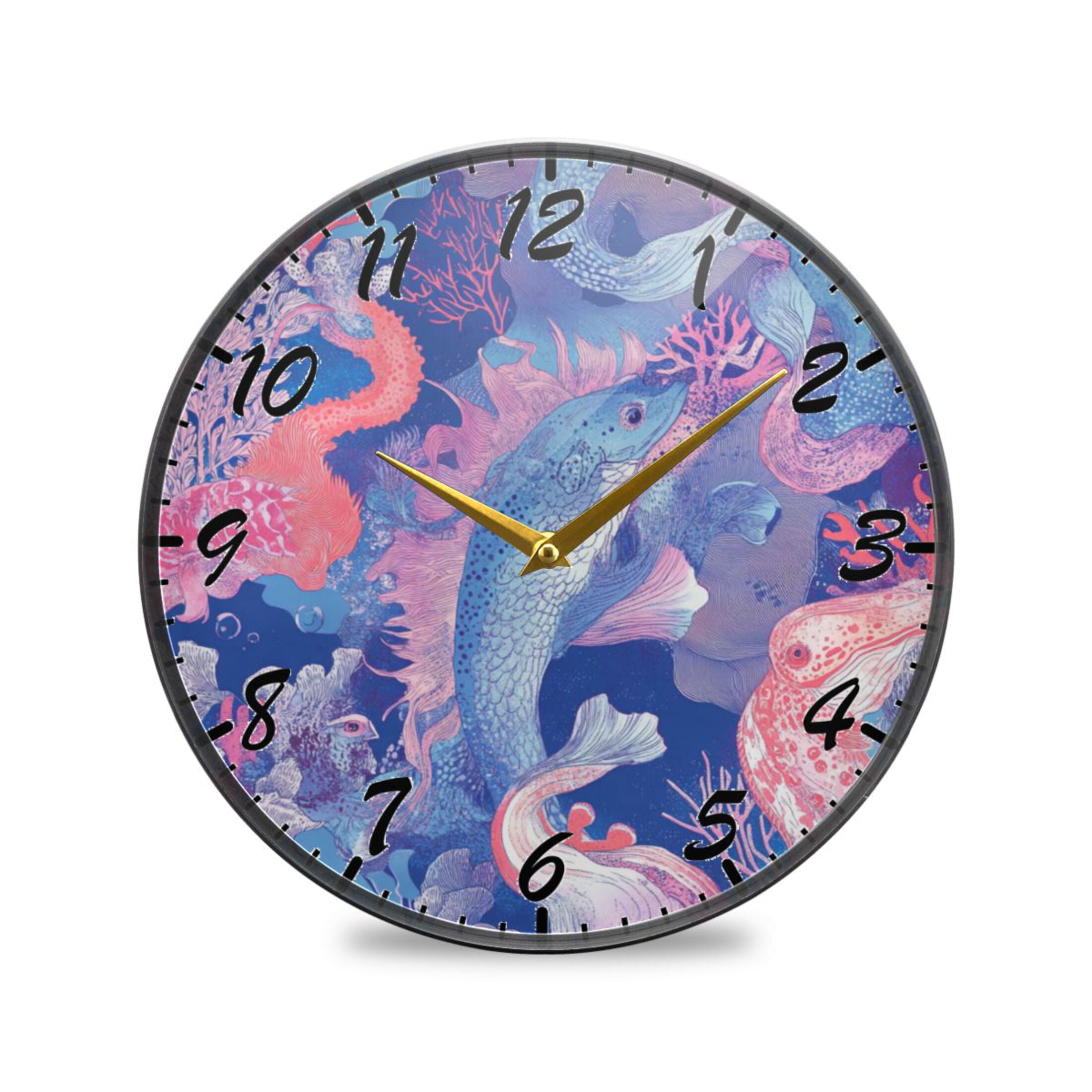 Round Clock Wall Clock Decorative Clock 9.5" Sizes Clock Sea Creatures ...