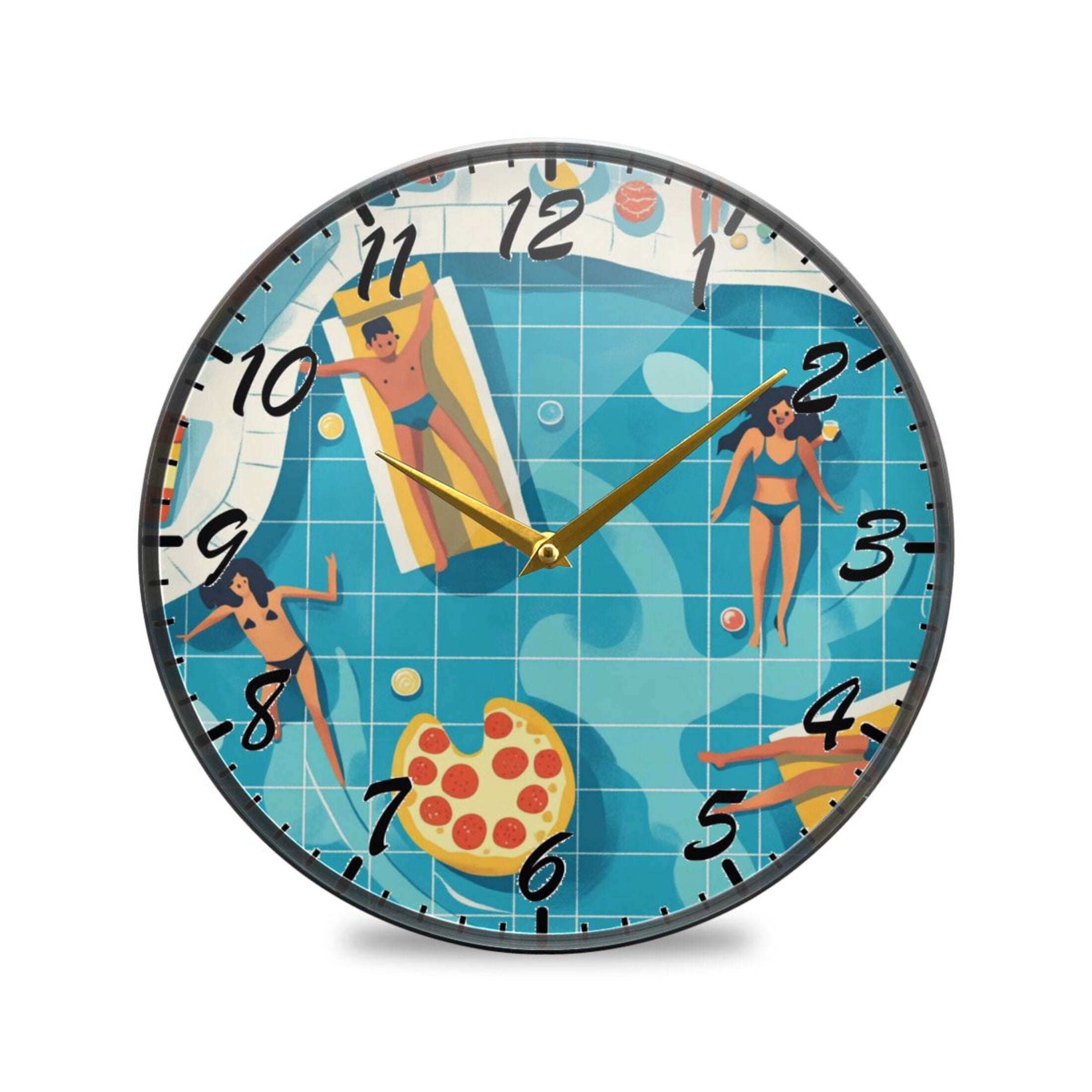 Round Clock Wall Clock Decorative Clock 9.5" Sizes Clock Swimming Pool ...