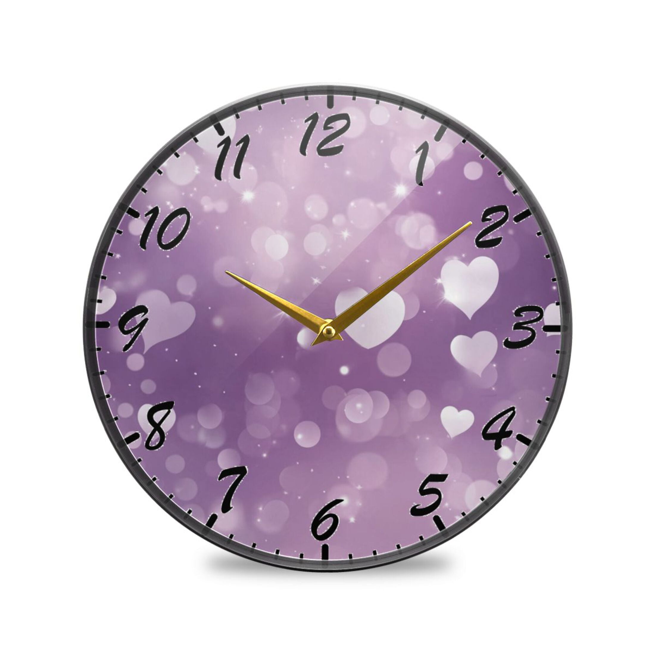 Round Clock Wall Clock Decorative Clock 9.5" Sizes Clock White Hearts and Bokeh Lights - Walmart.com
