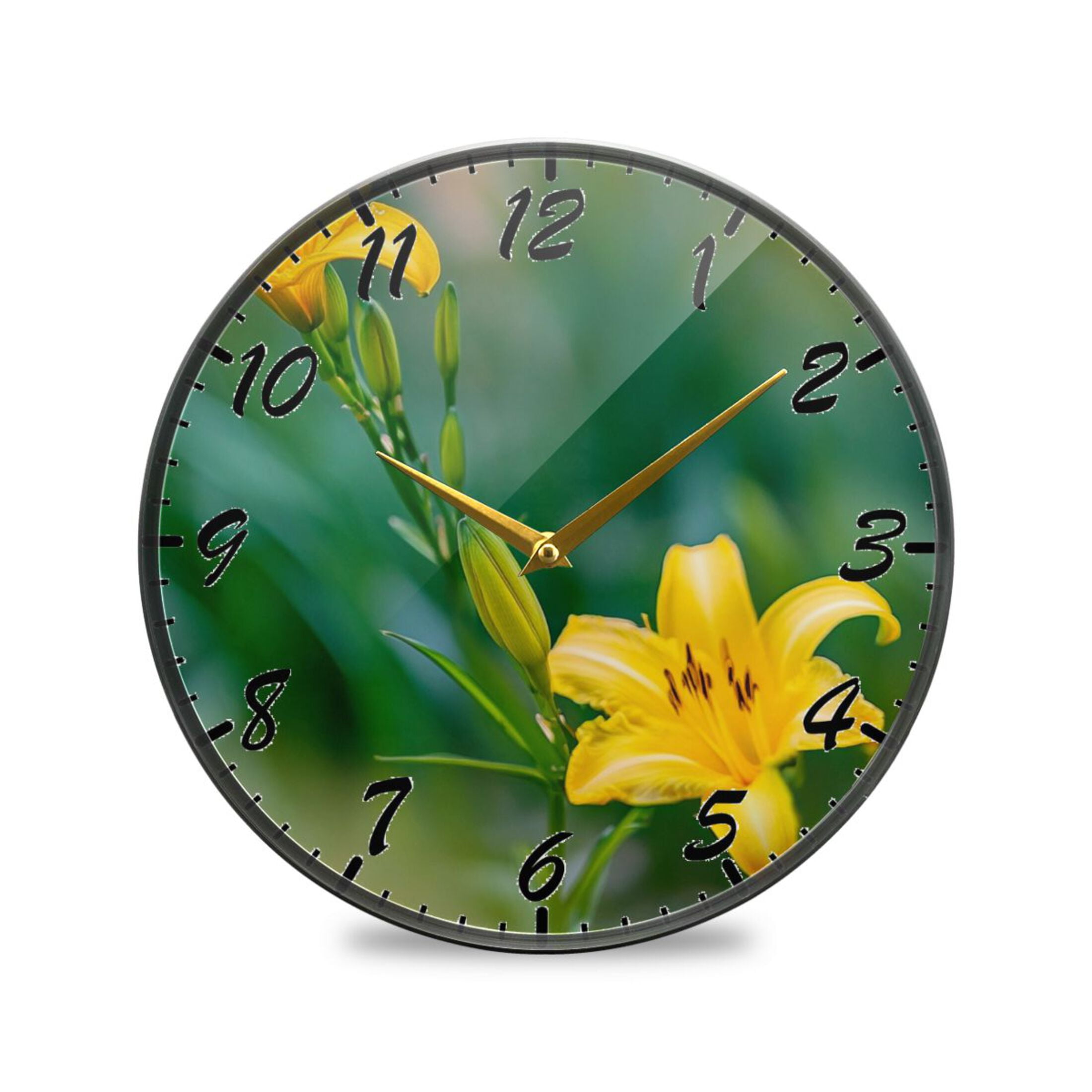 Round Clock Wall Clock Decorative Clock 9.5" Sizes Clock Yellow Day ...