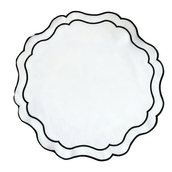 Round Cloth Placemat Embroidered Scalloped Edges Washable Flower Shape ...