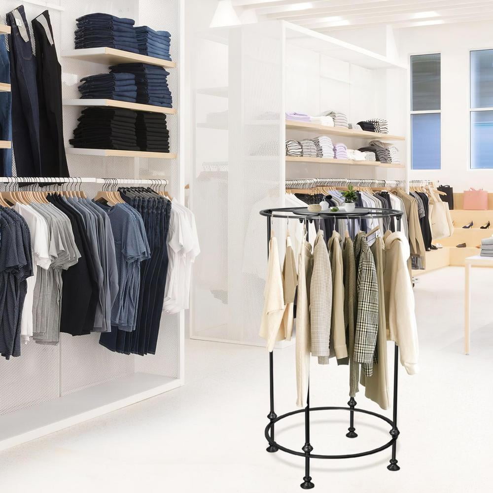 Round Clothing Rack Garment Display Retail Rack with Topper Rotatable ...