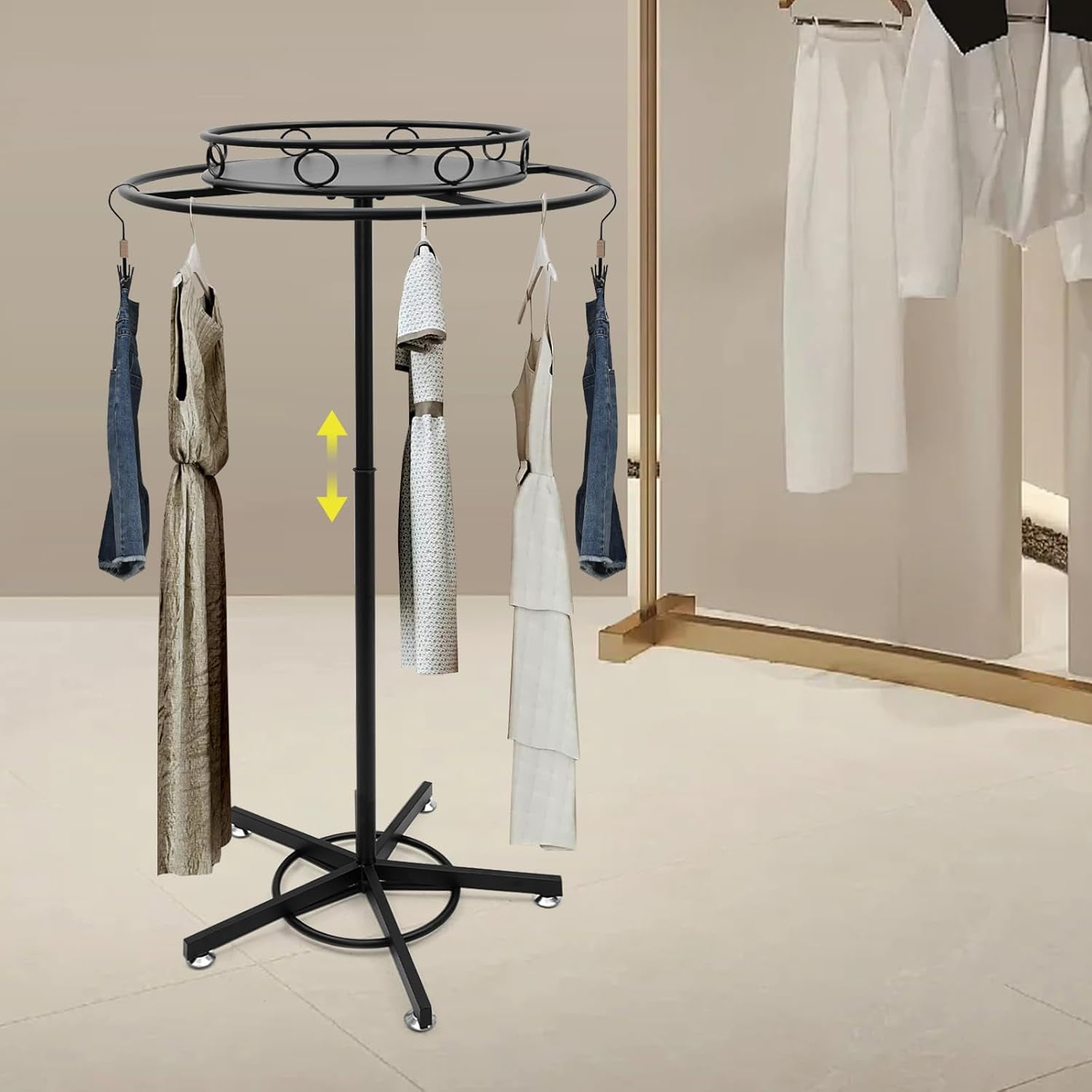 Round Clothing Rack Gold Rotating Clothes Rack 1.1-1.6M Adjustable ...