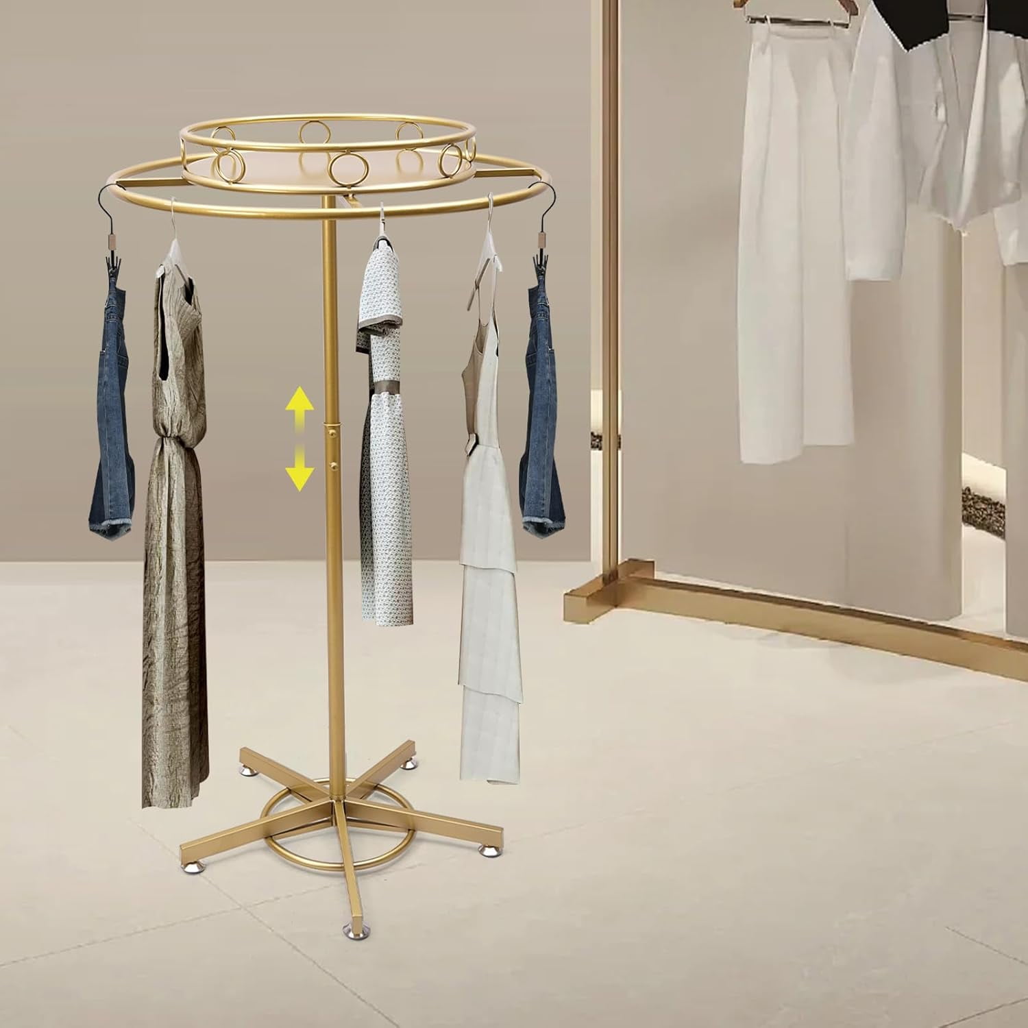 Round Clothing Rack Gold Rotating Clothes Rack 1.1-1.6M Adjustable ...