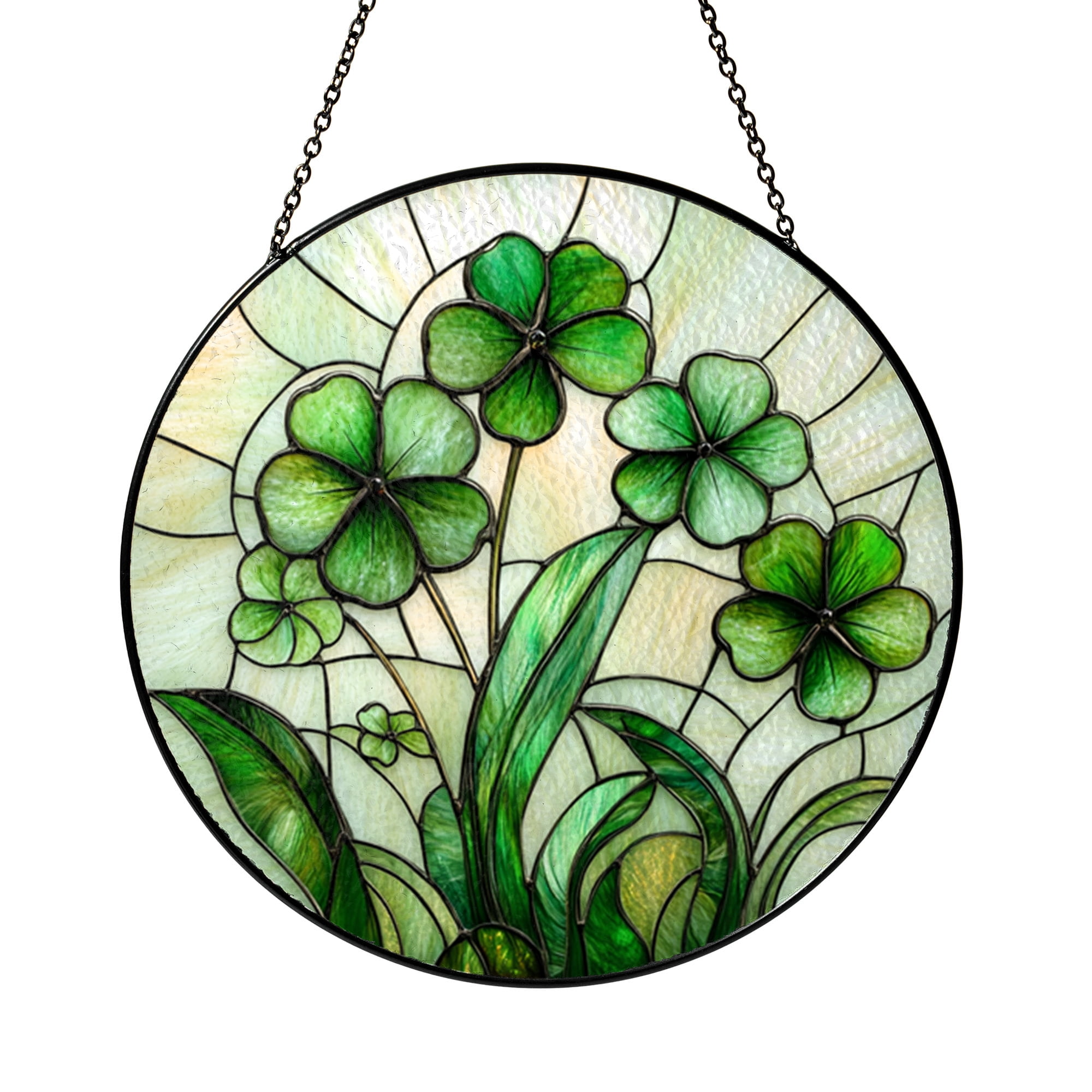 Round Clover Good Luck Design Stained Glass Style Window Hanging ...