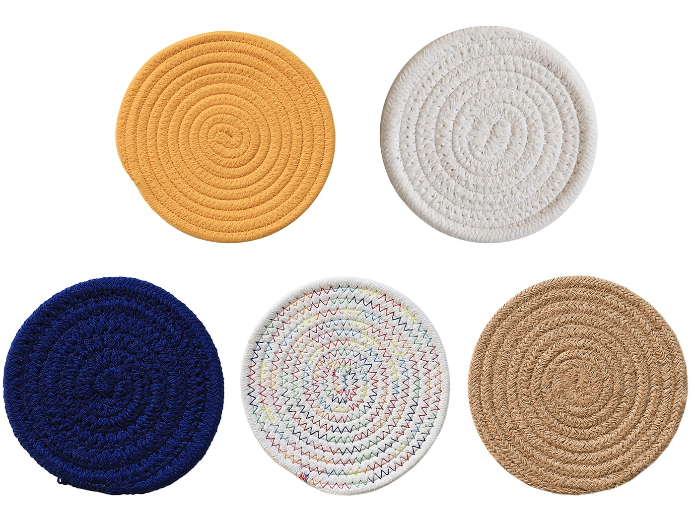 Round Coasters Set of 5, Cotton Woven Braided Hot Pads Place Mats Heat ...