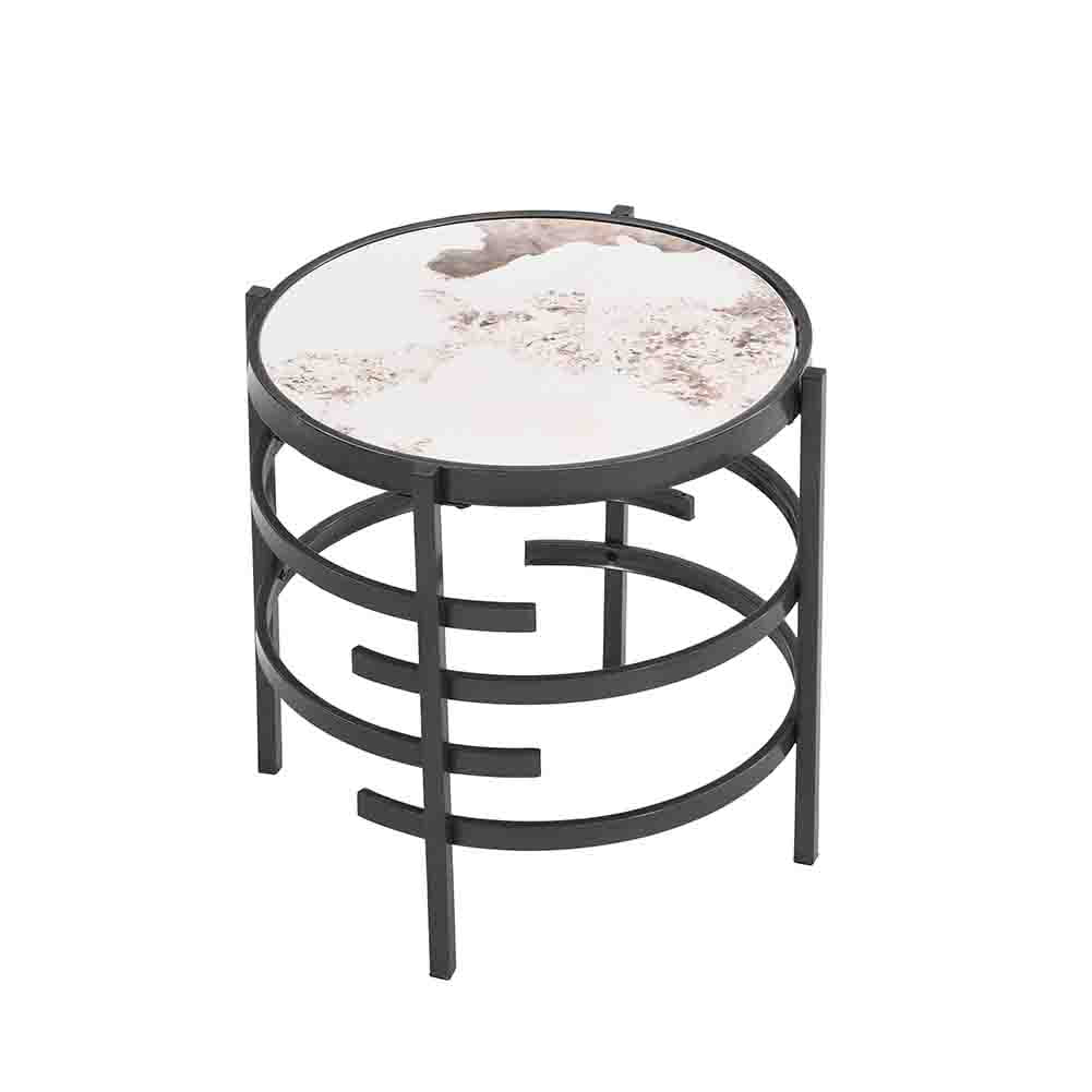 Round Cocktail Tea Table, End Table, Faux Marble Modern Accent Sofa ...