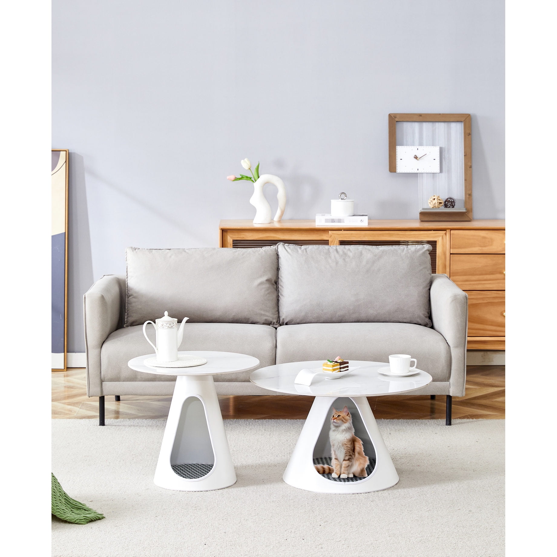 Round Coffee and End Tables with Cat Beds | Perfect for Coffee and Cat ...