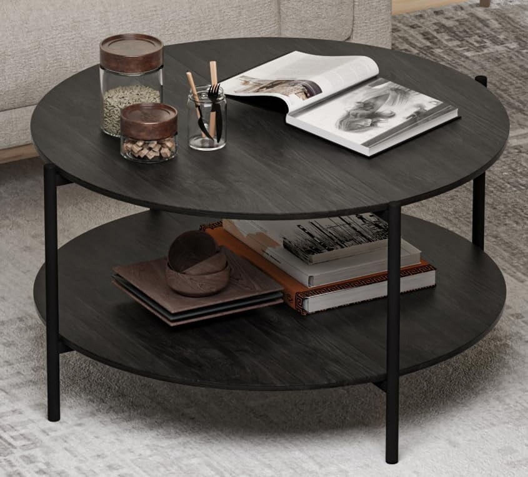 Round Coffee Table, 2-Tier 32.9" Circle Coffee Tables with Storage Wood ...