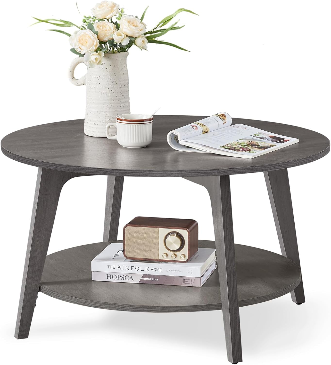 Round Coffee Table, 2 Tier Coffee Table with Storage, for Living Room ...