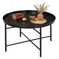 Round Coffee Table, 24 Inch Center Table with Metal Frame - Black ...