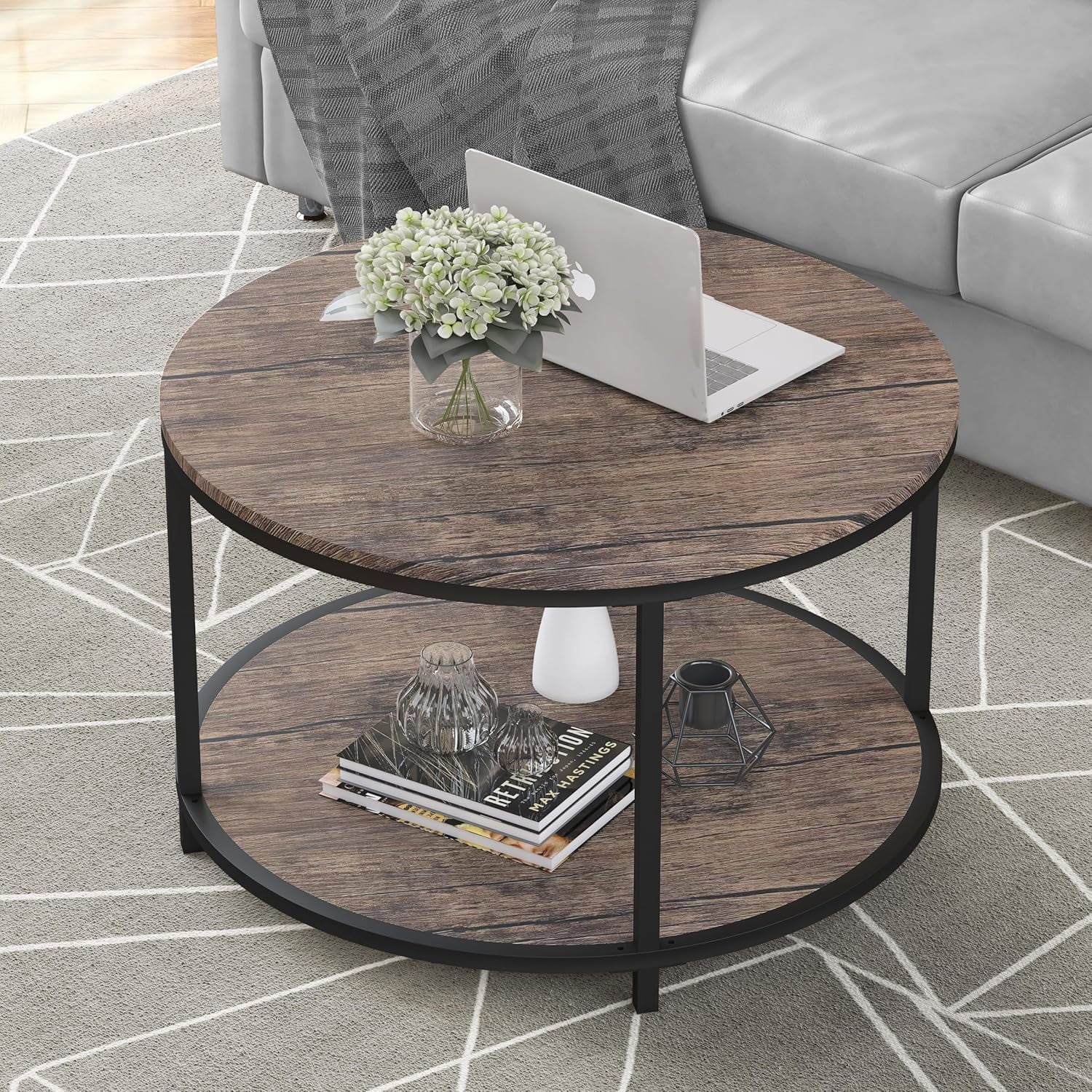 Round Coffee Table, 25.6" Small Wood Coffee Table for Living Room ...
