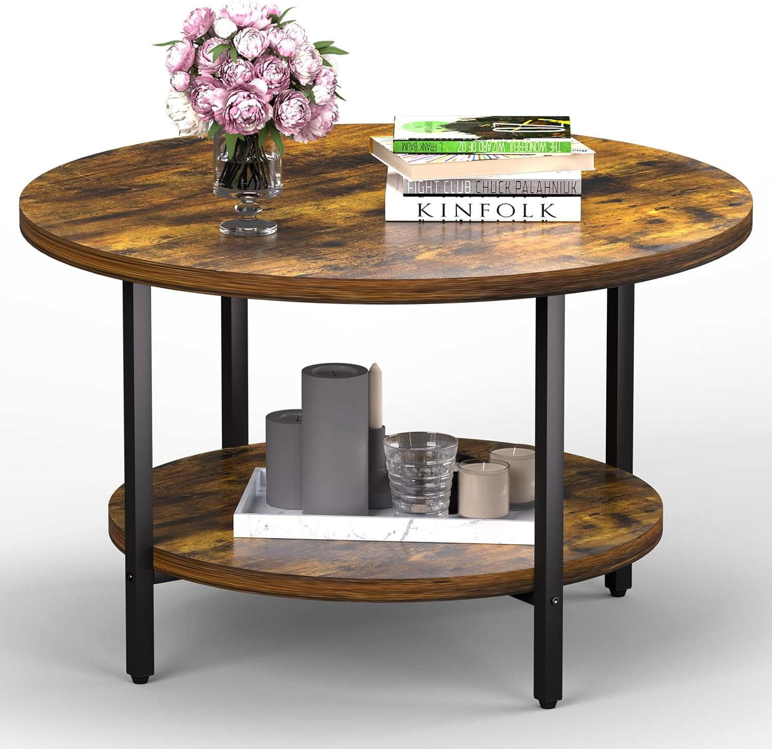 Round Coffee Table, 27.5" Small Coffee Tables, 2-Tier Circle Coffee ...